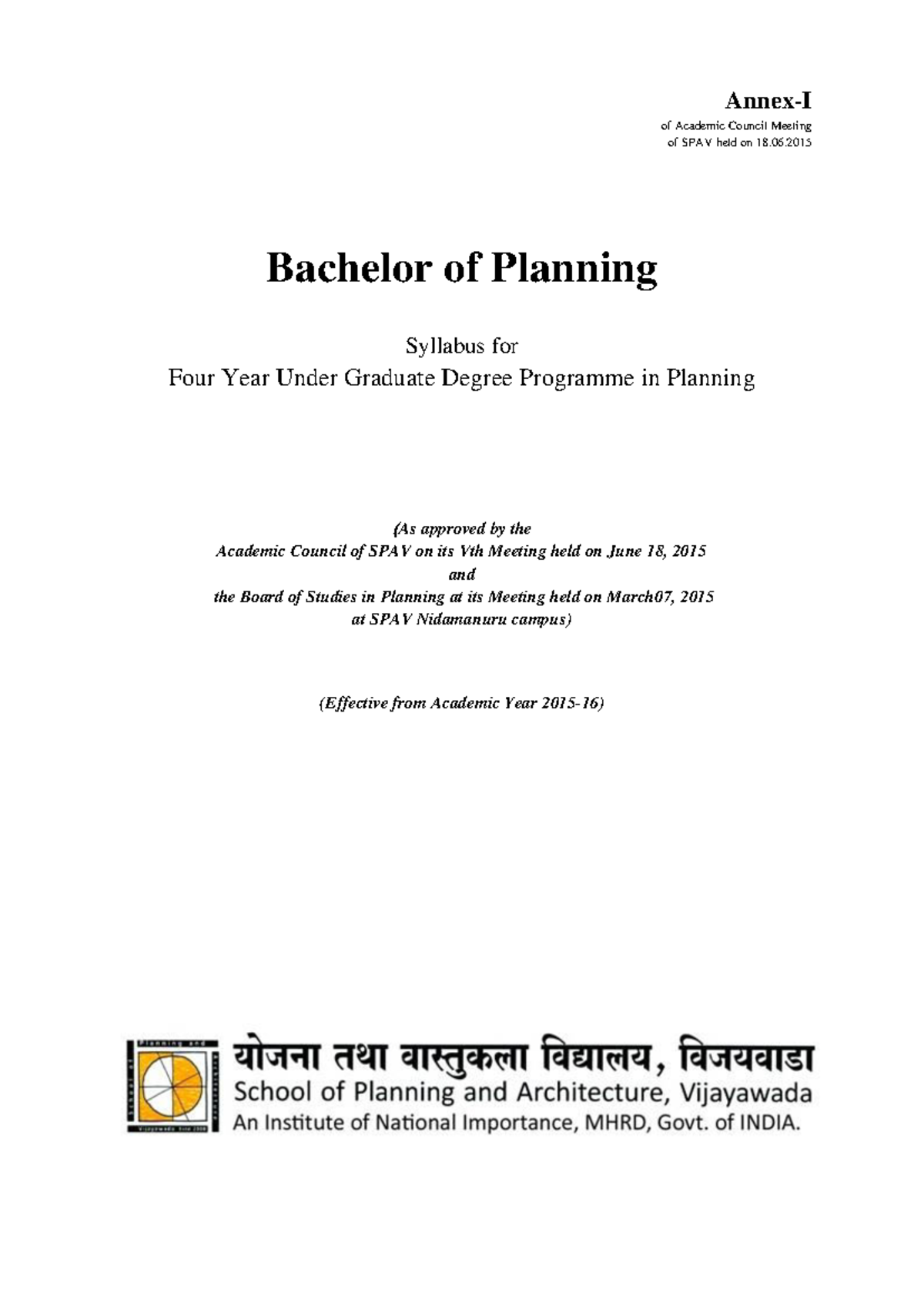 Bplansyllabus - B.PLANNING - Annex-I of Academic Council Meeting of ...