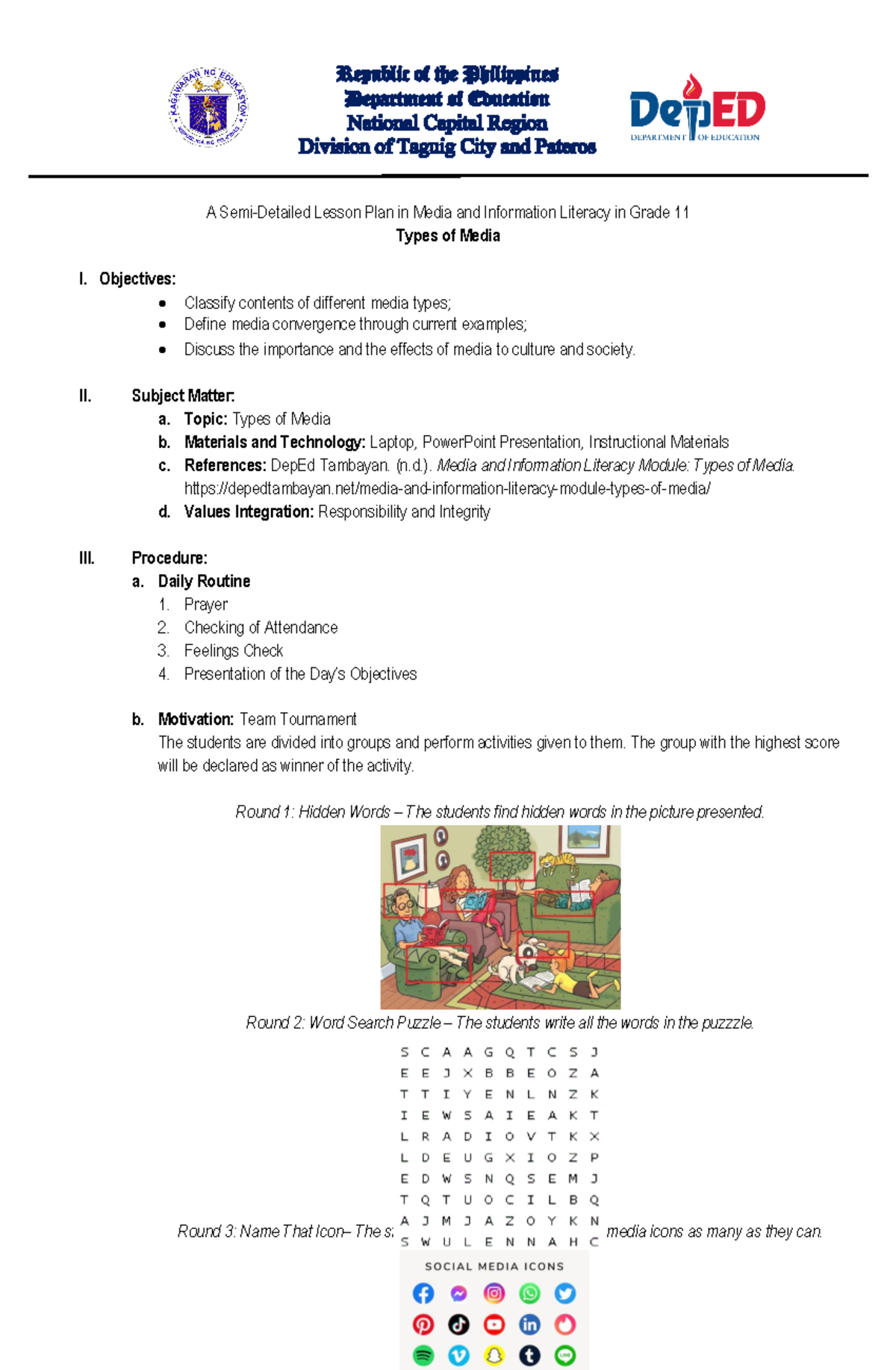 A Semi-Detailed Lesson Plan in Media and Information Literacy in Grade ...