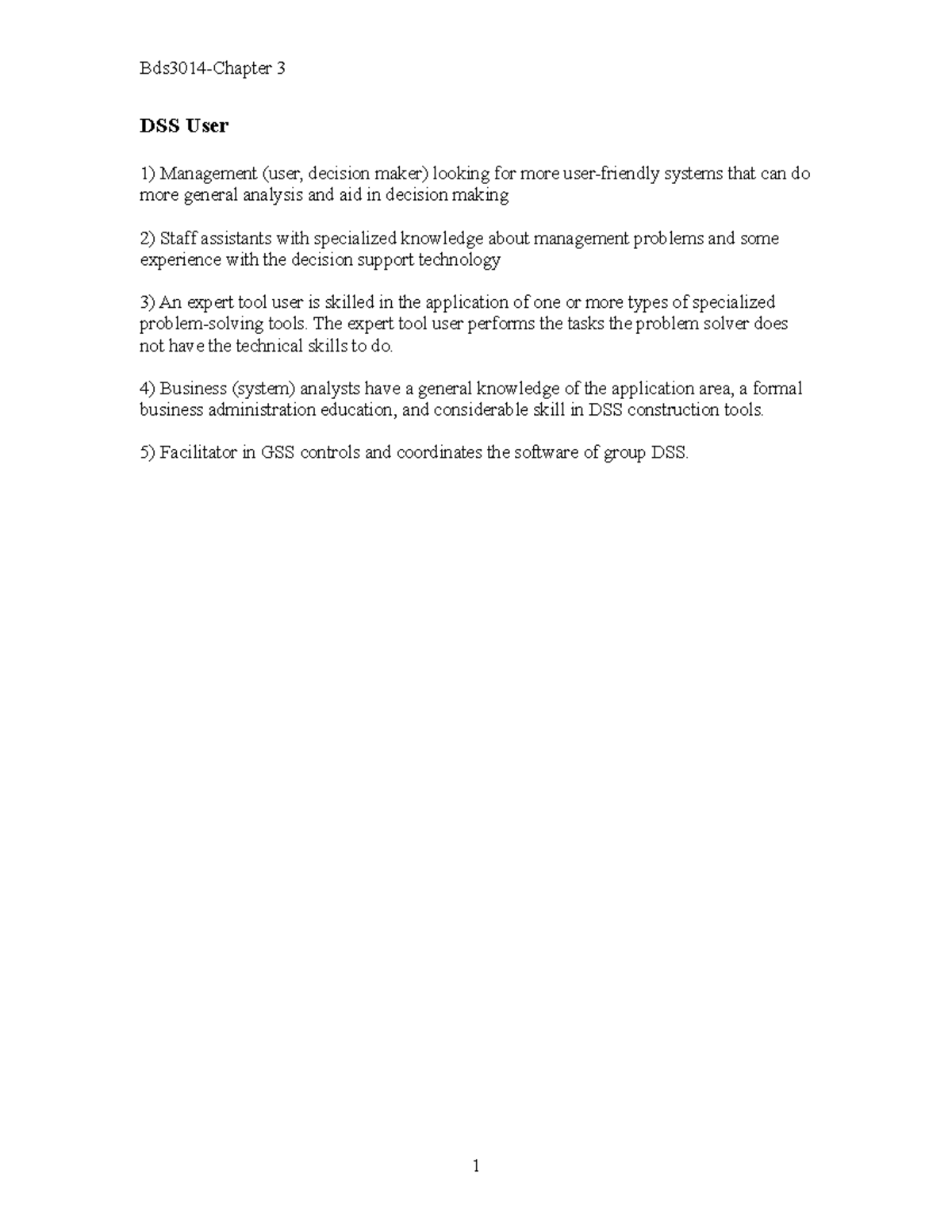 252185 c3 DSS User - Lecture notes 3 - Bds3014-Chapter 3 DSS User ...