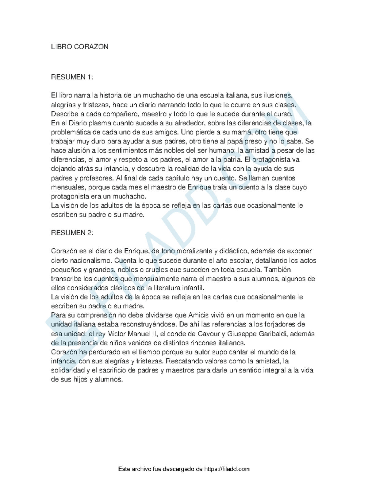 Libro del corazon - LIBRO CORAZON RESUMEN 1: El libro narra la historia ...