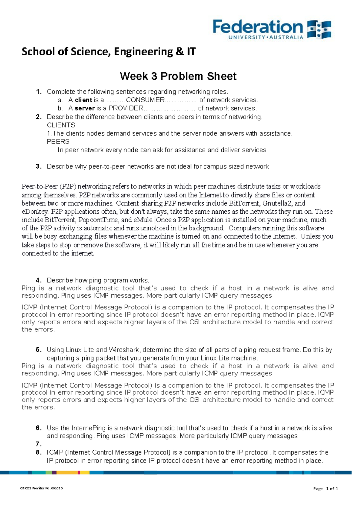 Week 3 Problem Sheet - School of Science, Engineering & IT Week 3 ...