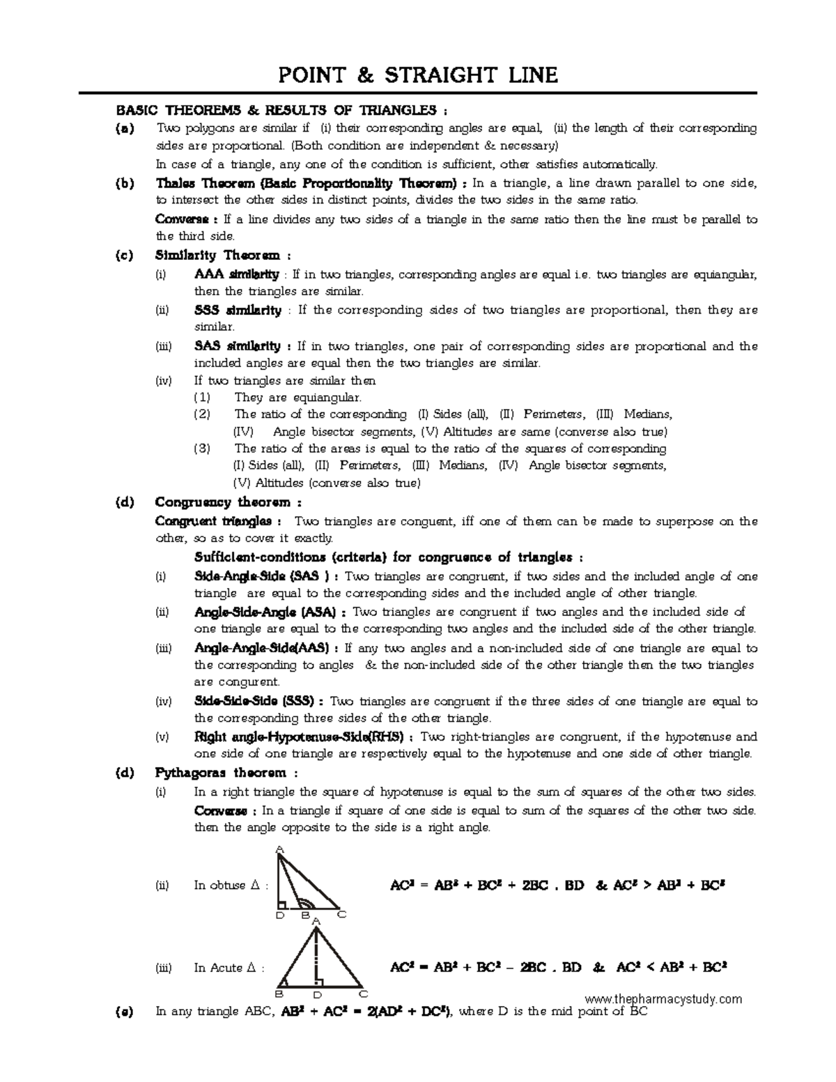 Straight-Line-Notes - Bp105 - JEE-Mathematics BASIC THEOREMS & RESULTS ...
