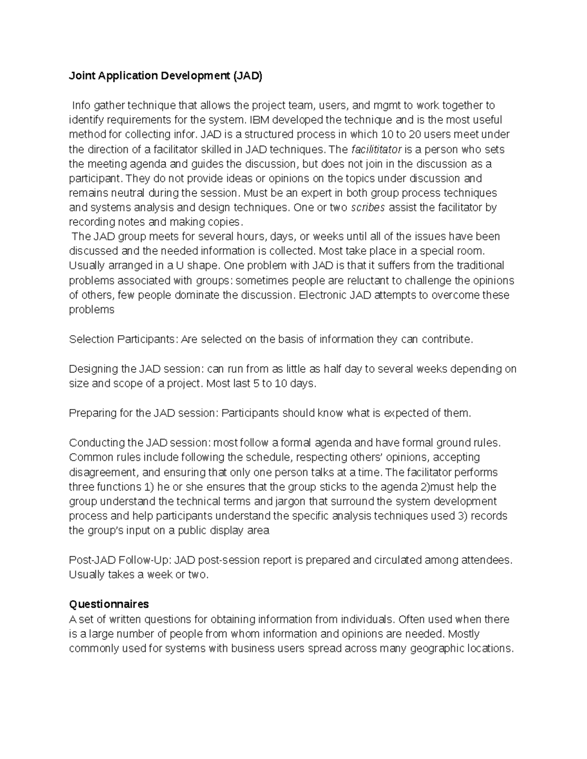 Notes on Joint Application Development - Joint Application Development ...