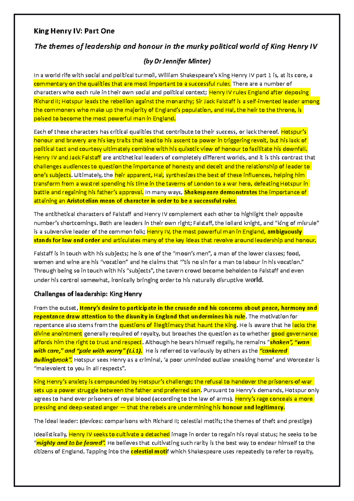 King Henry IV critical reading - King Henry IV: Part One The themes of ...