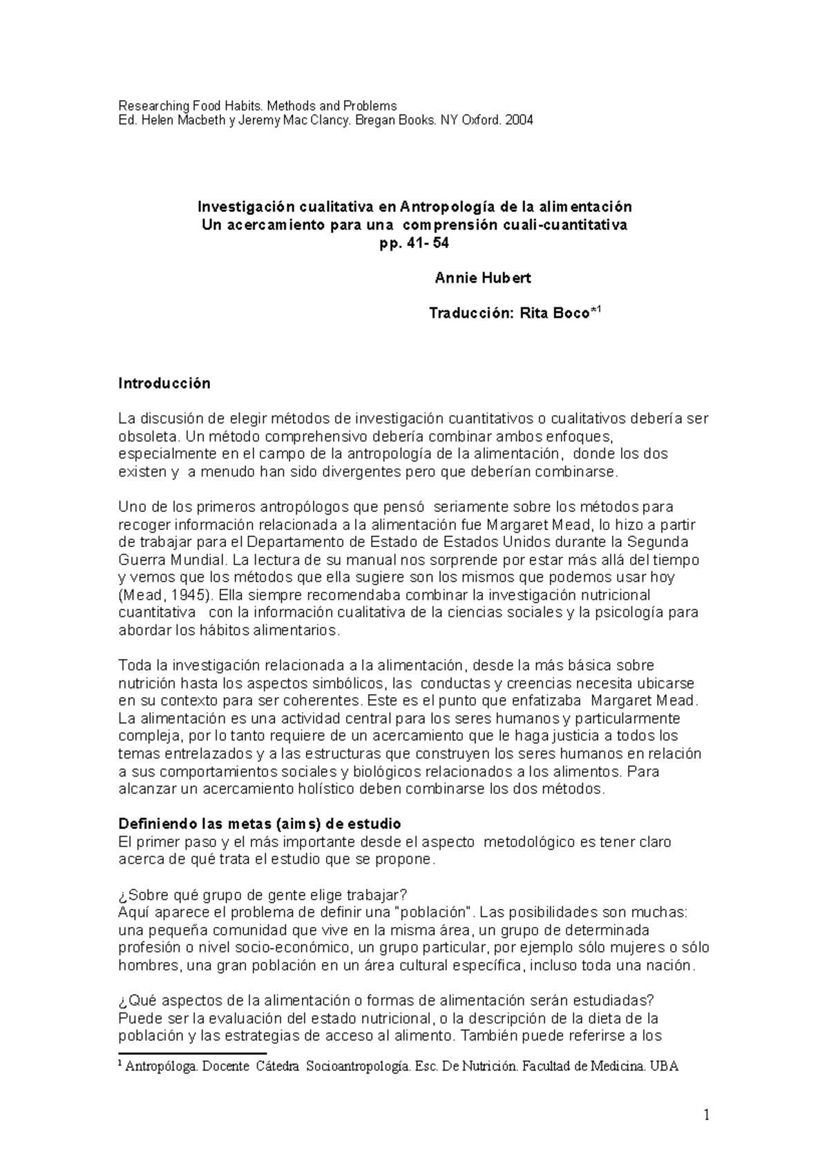 Annie-hubert: Investigación cualitativa en Antropología de la ...