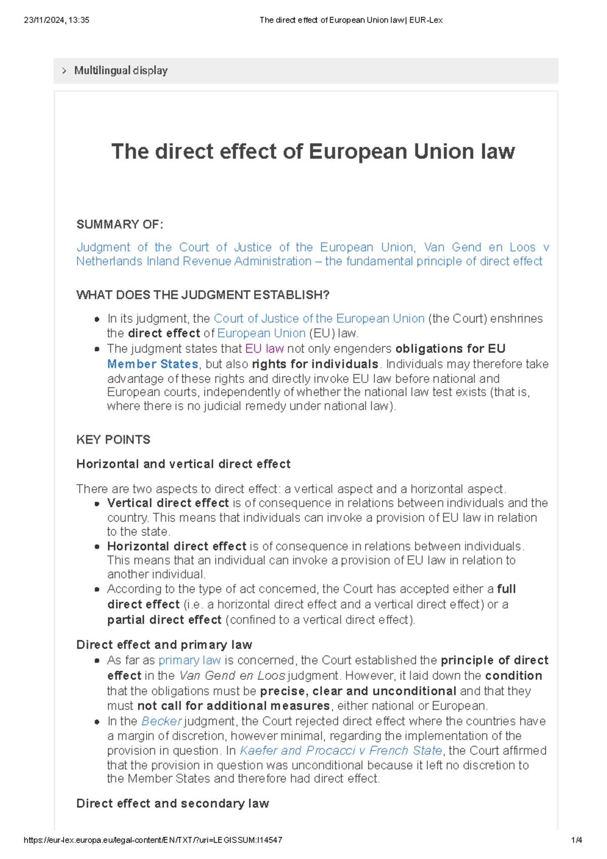 The direct effect of European Union law EUR-Lex - The direct effect of ...