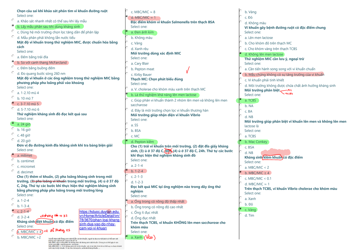 Fixed 500 câu KTGK VI SINH-TH-K20 - Chọn câu sai khi khảo sát phân tìm vi khuẩn đường ruột ...