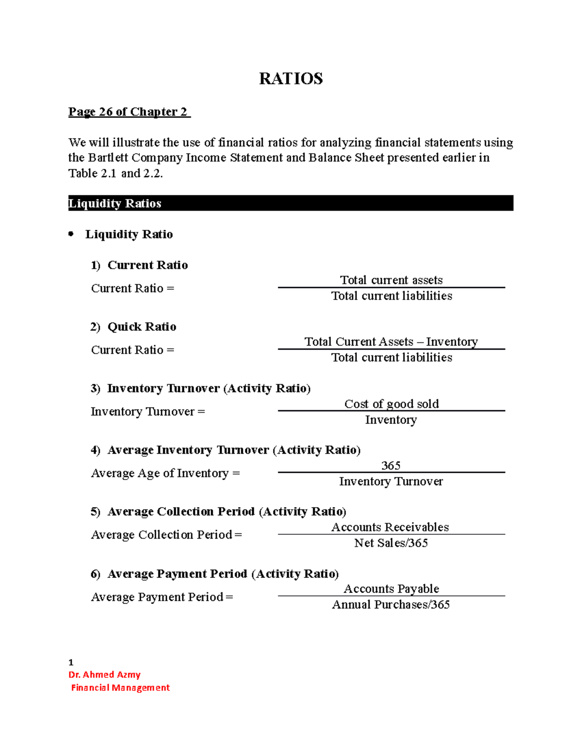 Financial Management Ratios 15-12-2020 - RATIOS Page 26 of Chapter 2 We ...
