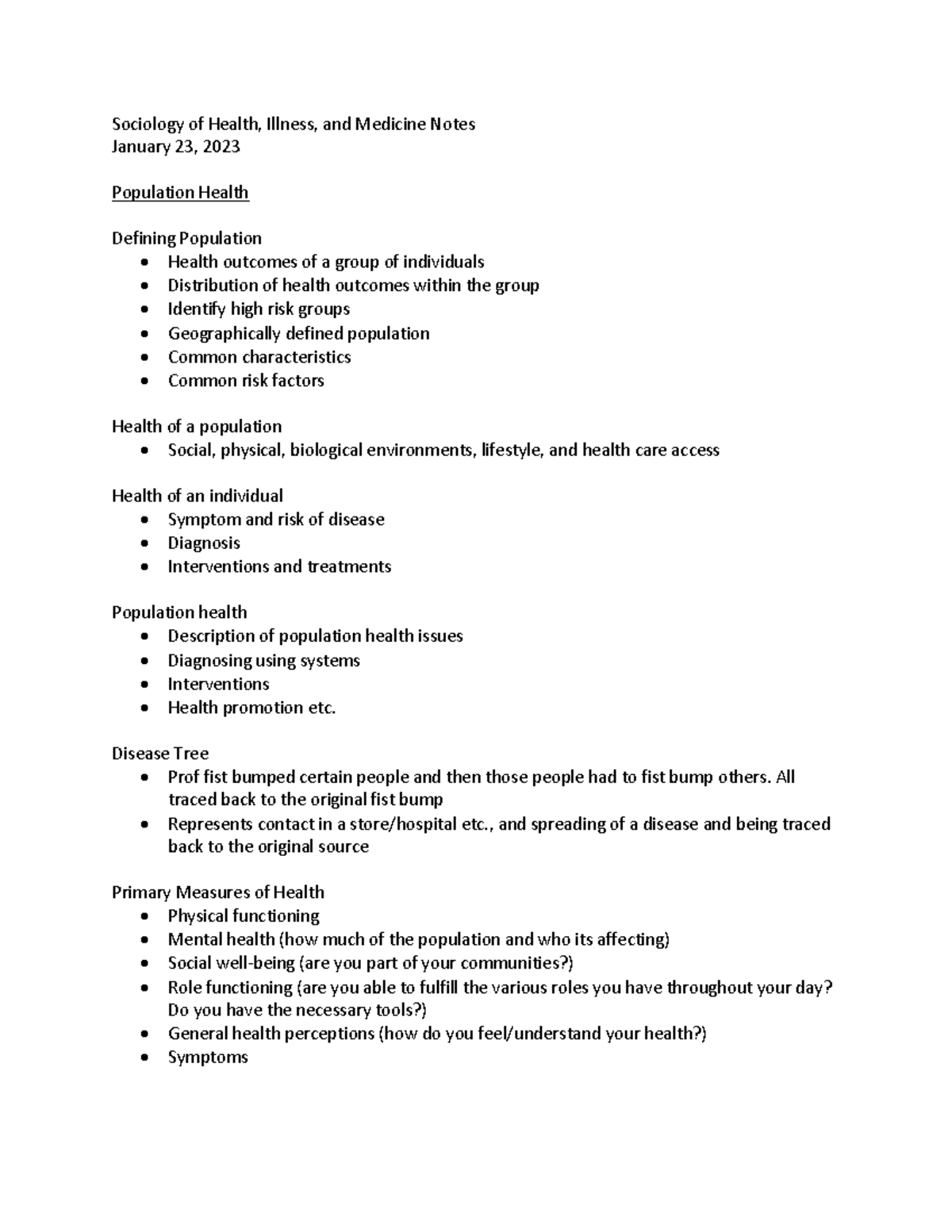 Sociology Notes Jan 23 - Sociology of Health, Illness, and Medicine ...