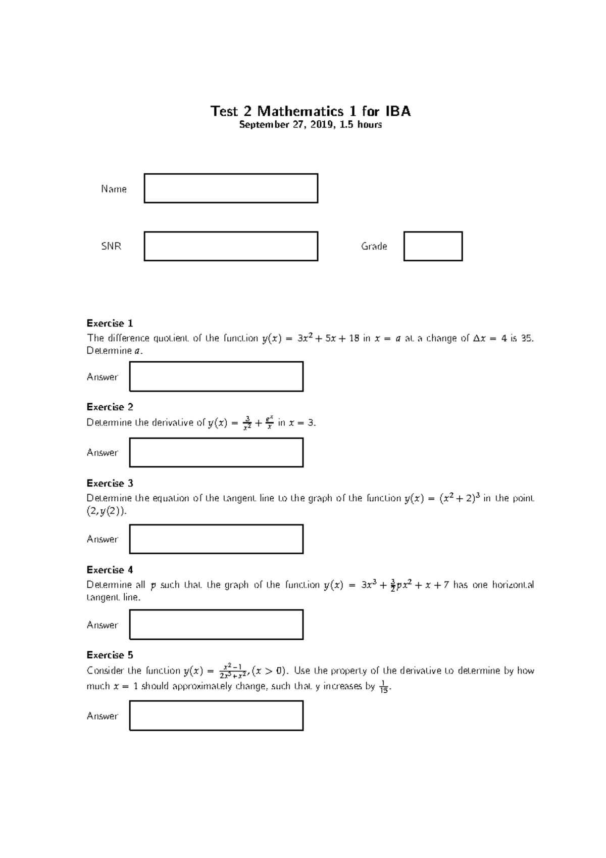 Test2 math 2019-2020 - Test 2 Mathemati s 1 for IBA Septemb er 27, 2019 ...