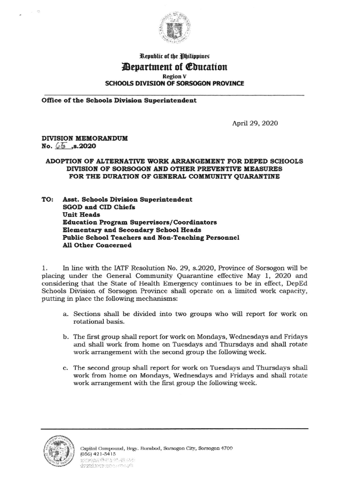Memo 65 numbered 2020 - Lecture on memorandum circular - .if:,:.:.:' I ...