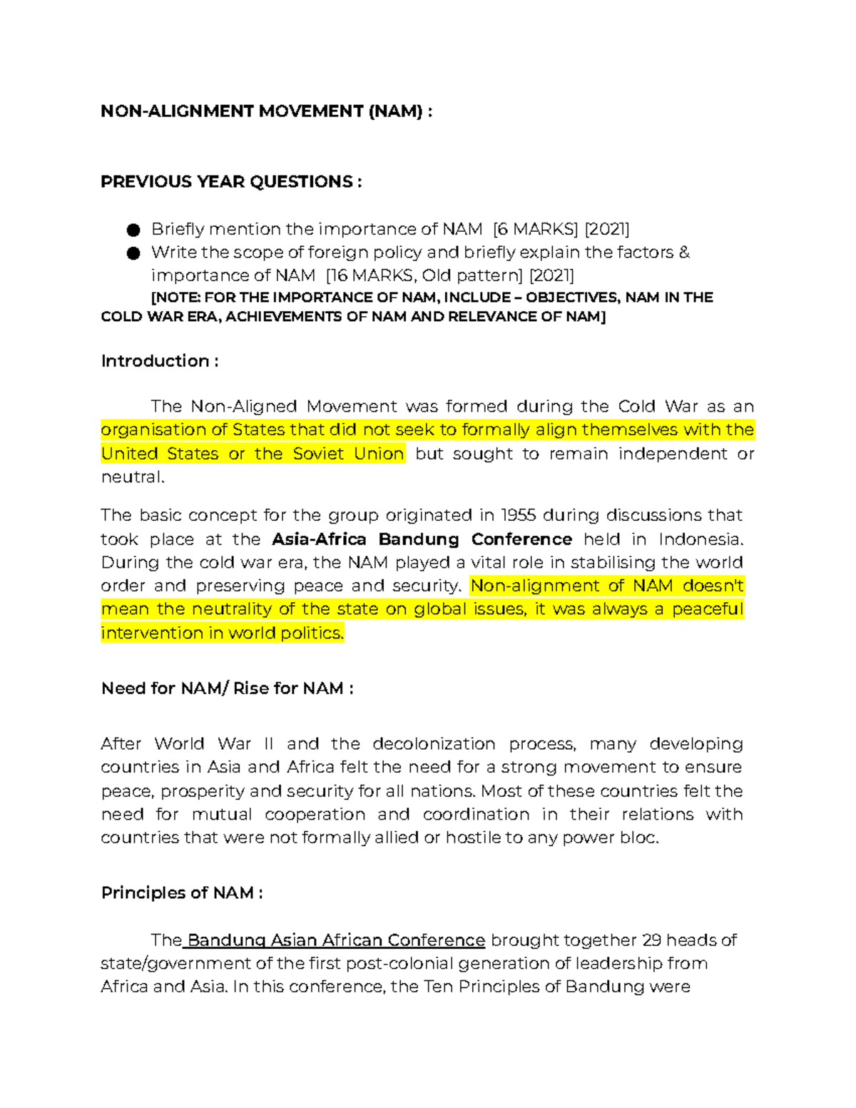NON- Alignment Movement (NAM) - NON-ALIGNMENT MOVEMENT (NAM) : PREVIOUS ...