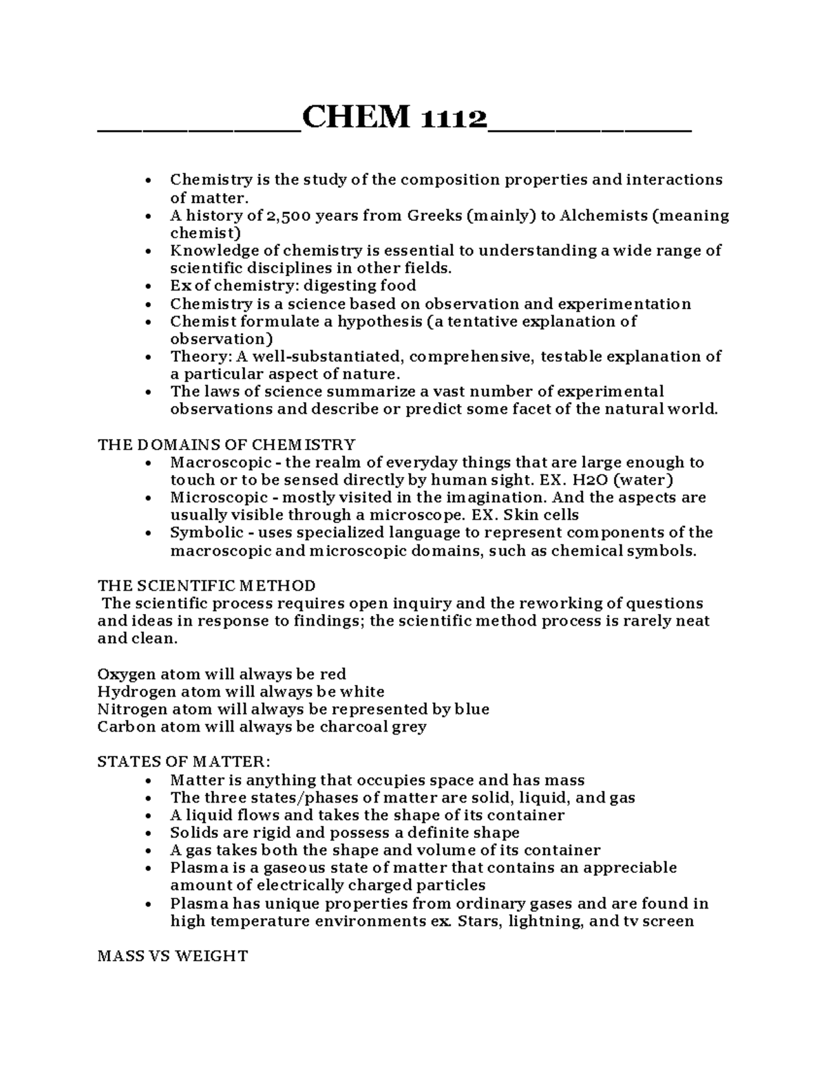 Notes 01 Essential Ideas - CHEM 1112 Chemistry is the study of the ...