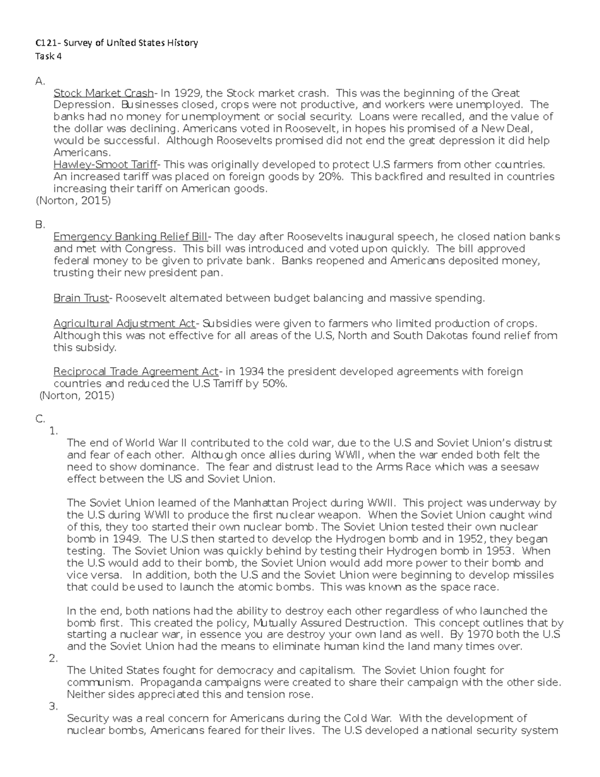 C121 Task 4 - task #4 - C121- Survey of United States History Task 4 A ...