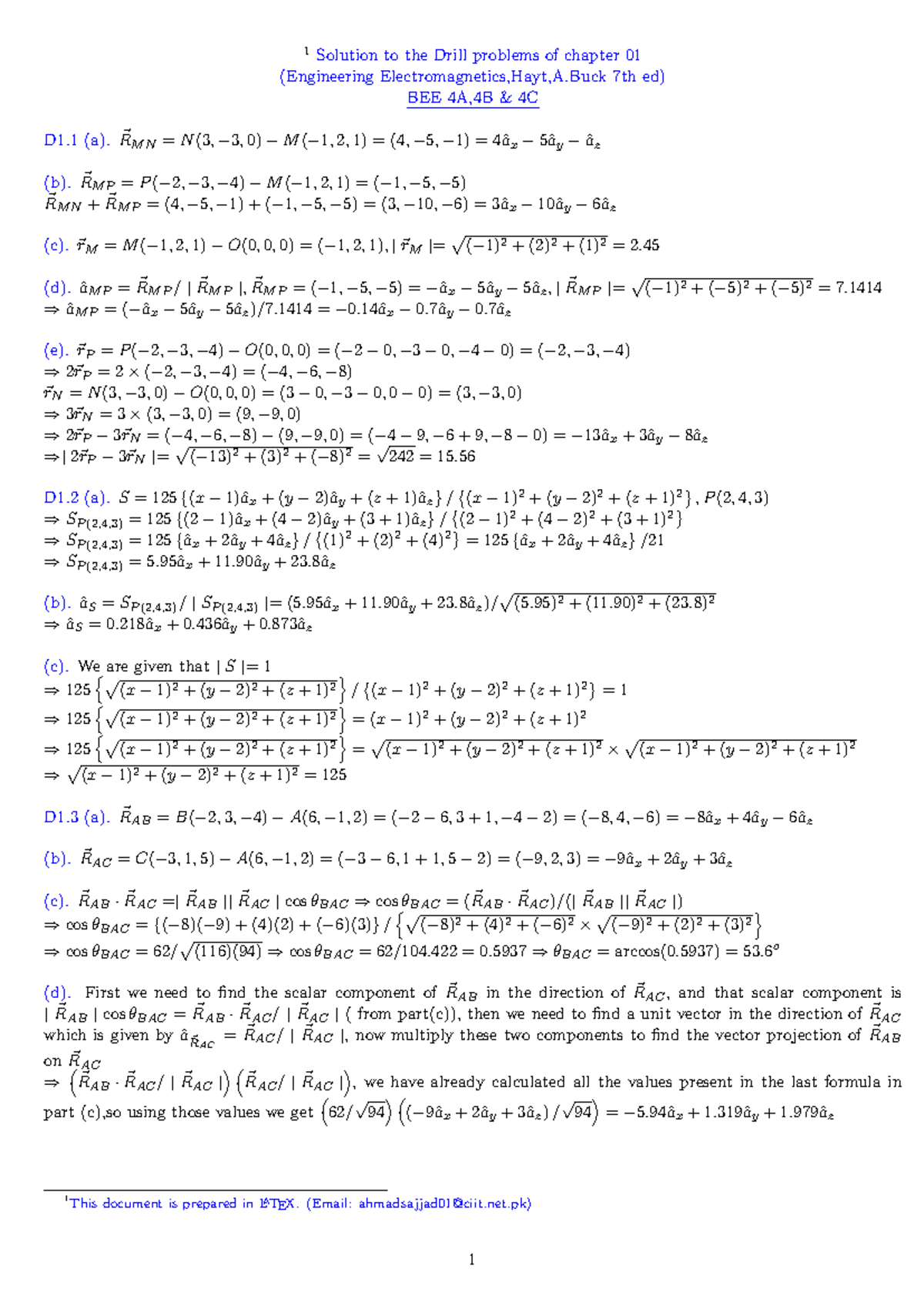 Chapter 01 Drill solution by Hayt 7th 8t - 1 Solution to the Drill problems of chapter 01 - Studocu