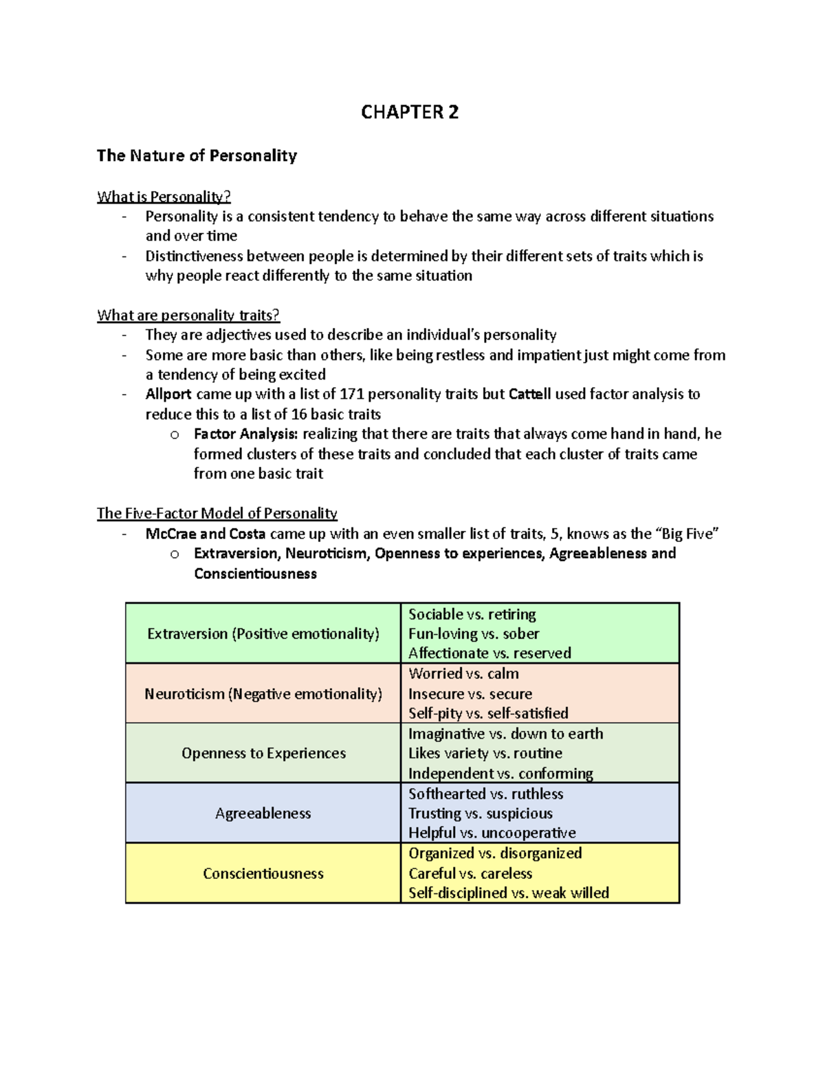 Chapter 2 - notes for aspects of life, notes for aspects of life ...