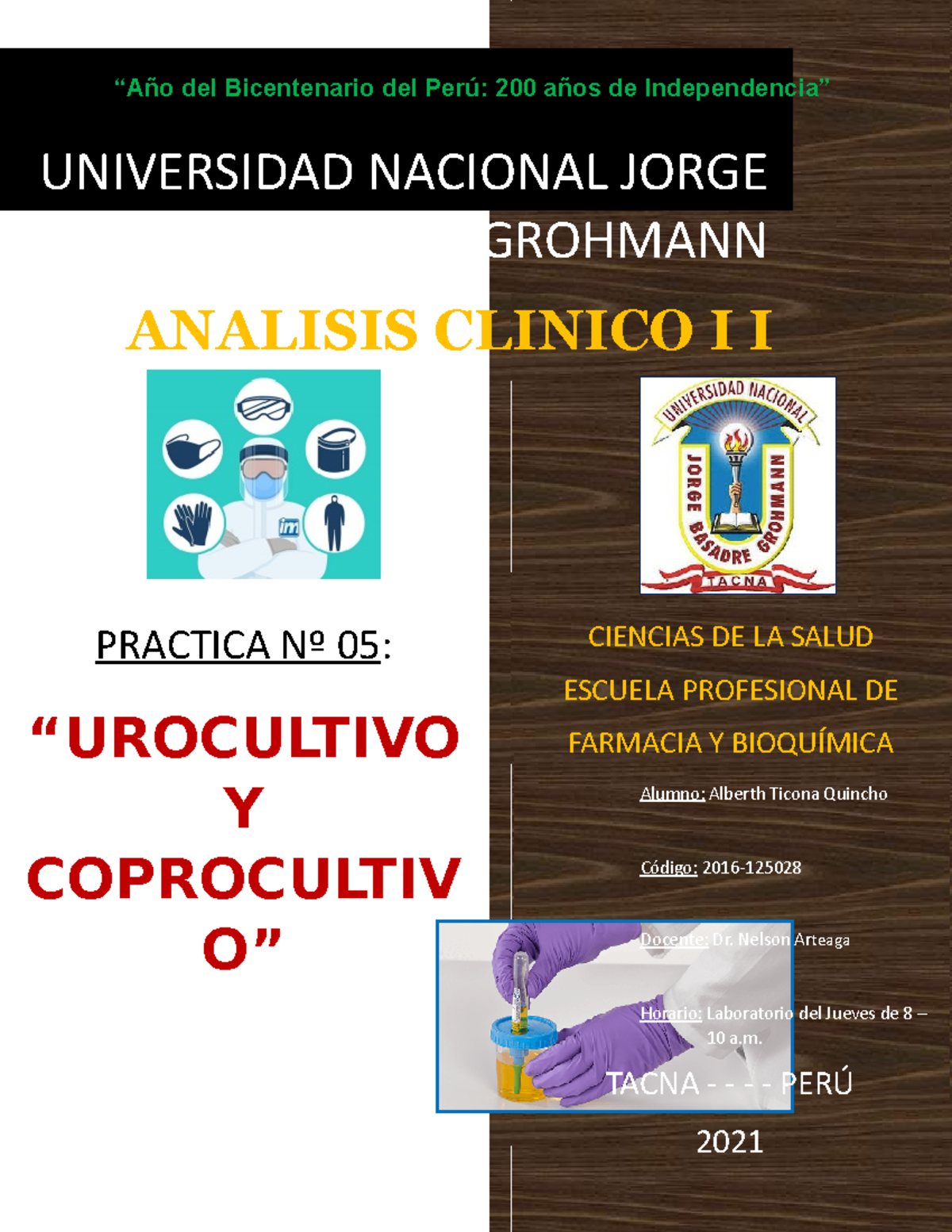 Urocultivo y coprocultivo - UNIVERSIDAD NACIONAL JORGE BASADRE GROHMANN ...