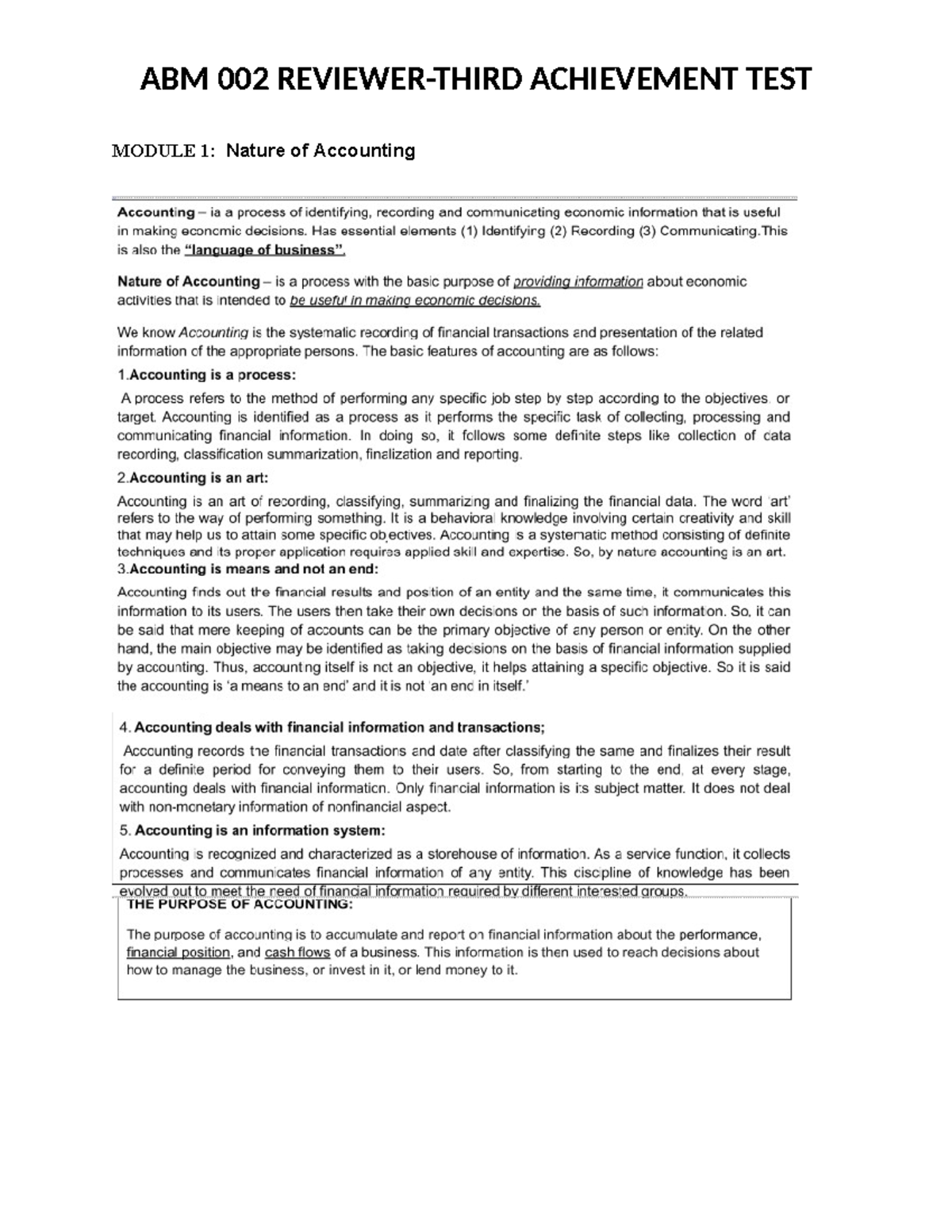 ABM 002 Reviewer Modules 1 5 - MODULE 1: Nature of Accounting MODULE 2 ...