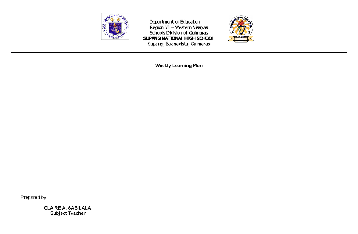 Weekly Learning PLAN Quarter 4 Week 3-4 - Department of Education ...