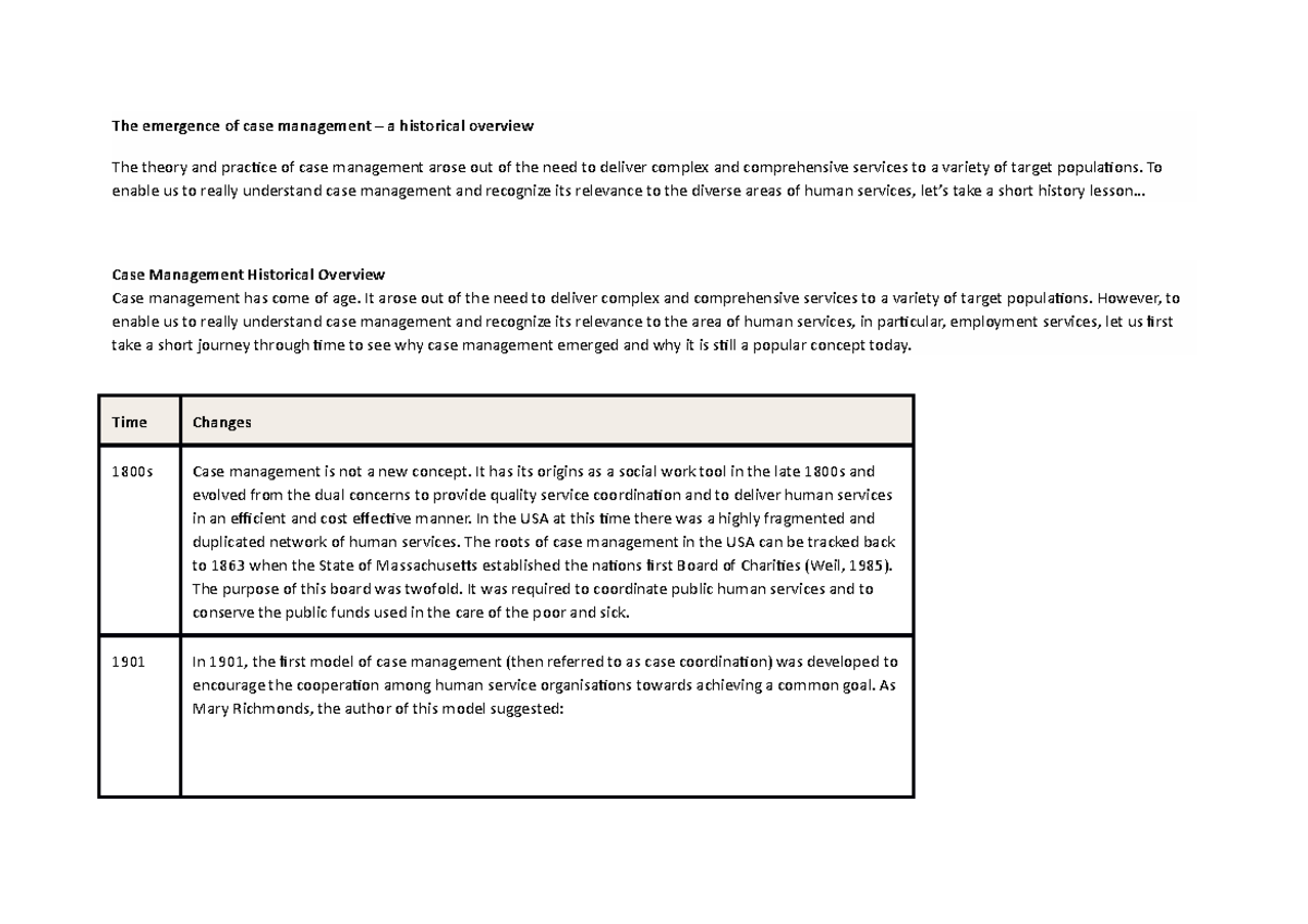 The emergence of case management - To enable us to really understand ...