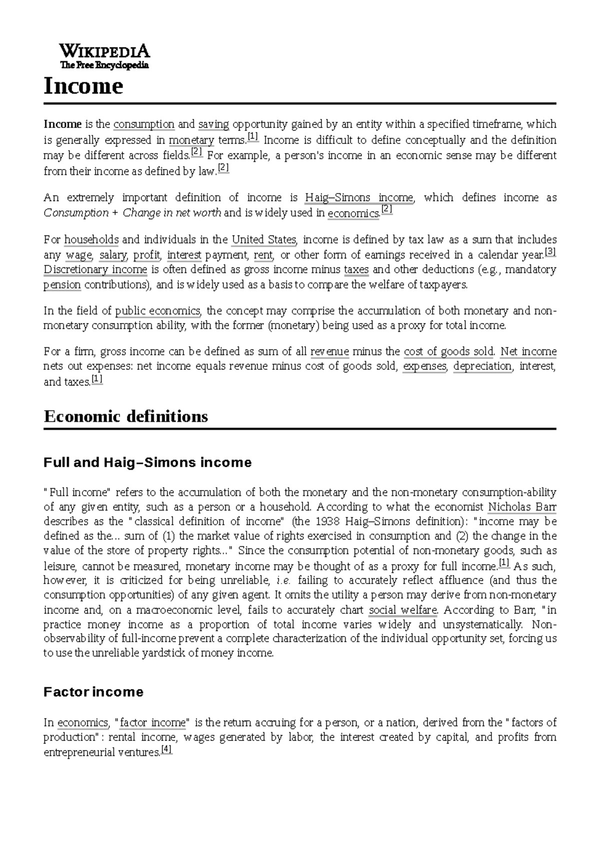 Income - good - Income Income is the consumption and saving opportunity ...