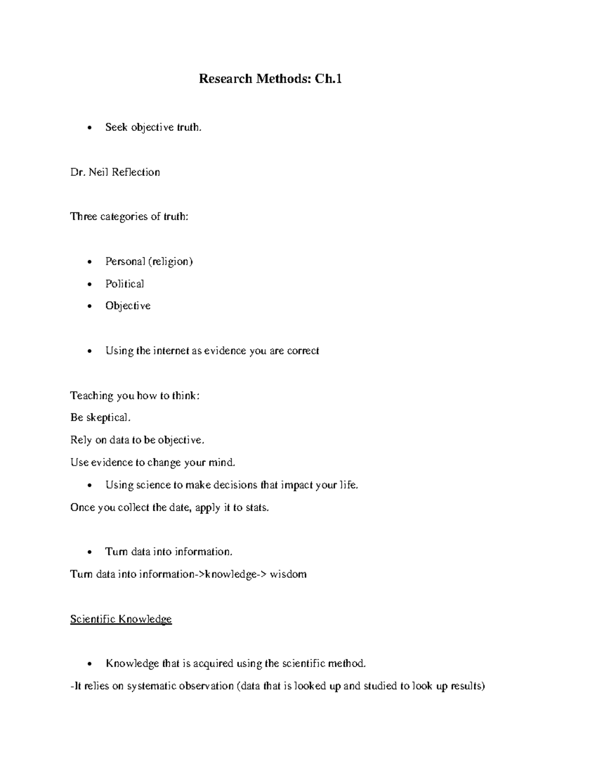 Research Methods Ch.1 Notes - Research Methods: Ch. Seek objective ...