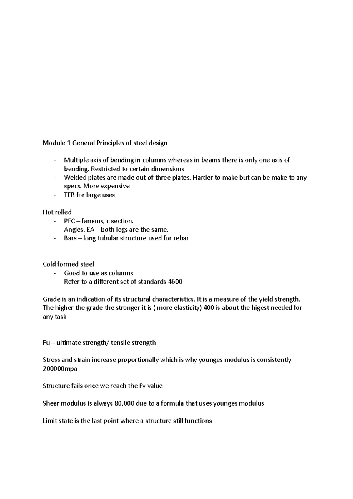 Quick Notes Steel - Basic - Module 1 General Principles of steel design ...