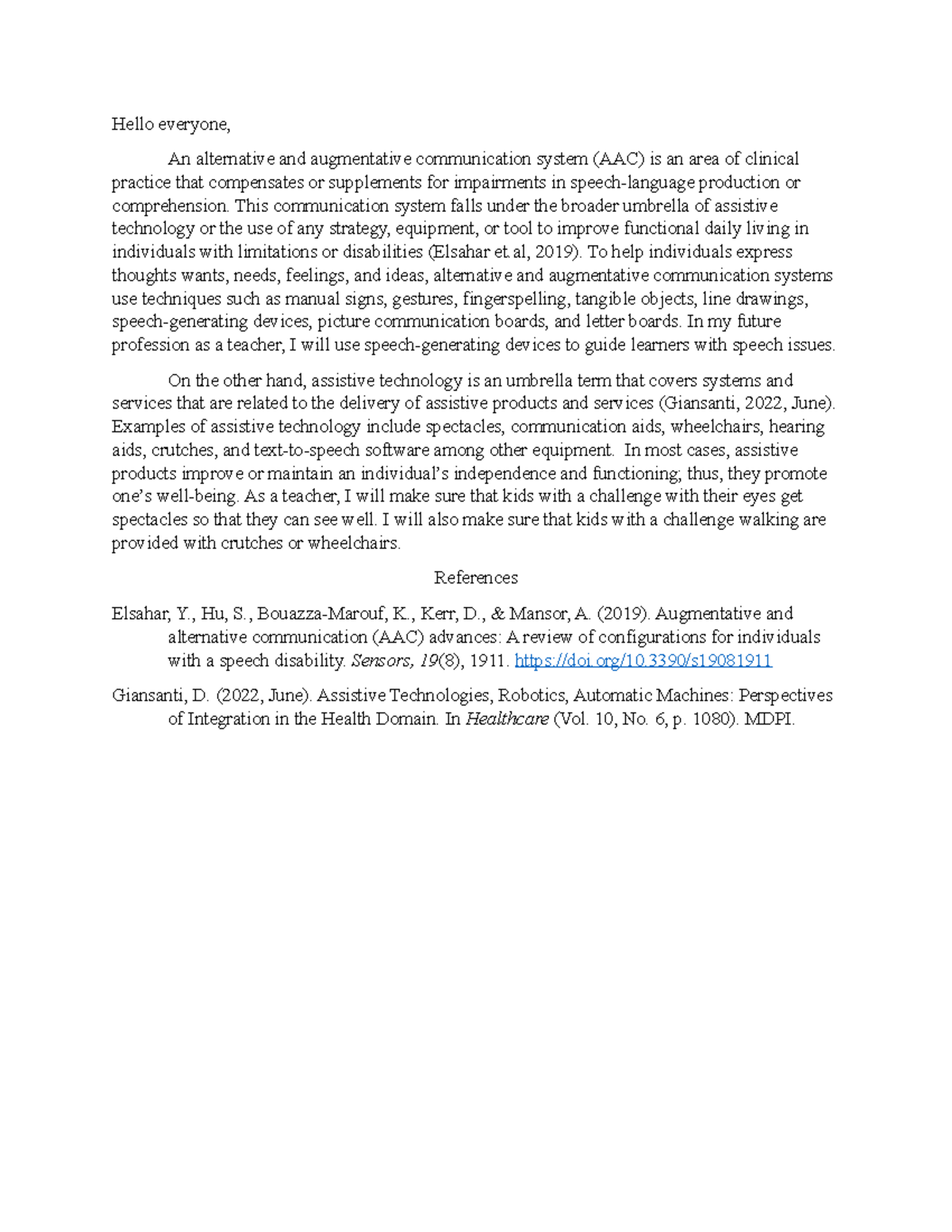 SPD 200 W6 D1 - Assignments - Hello everyone, An alternative and ...