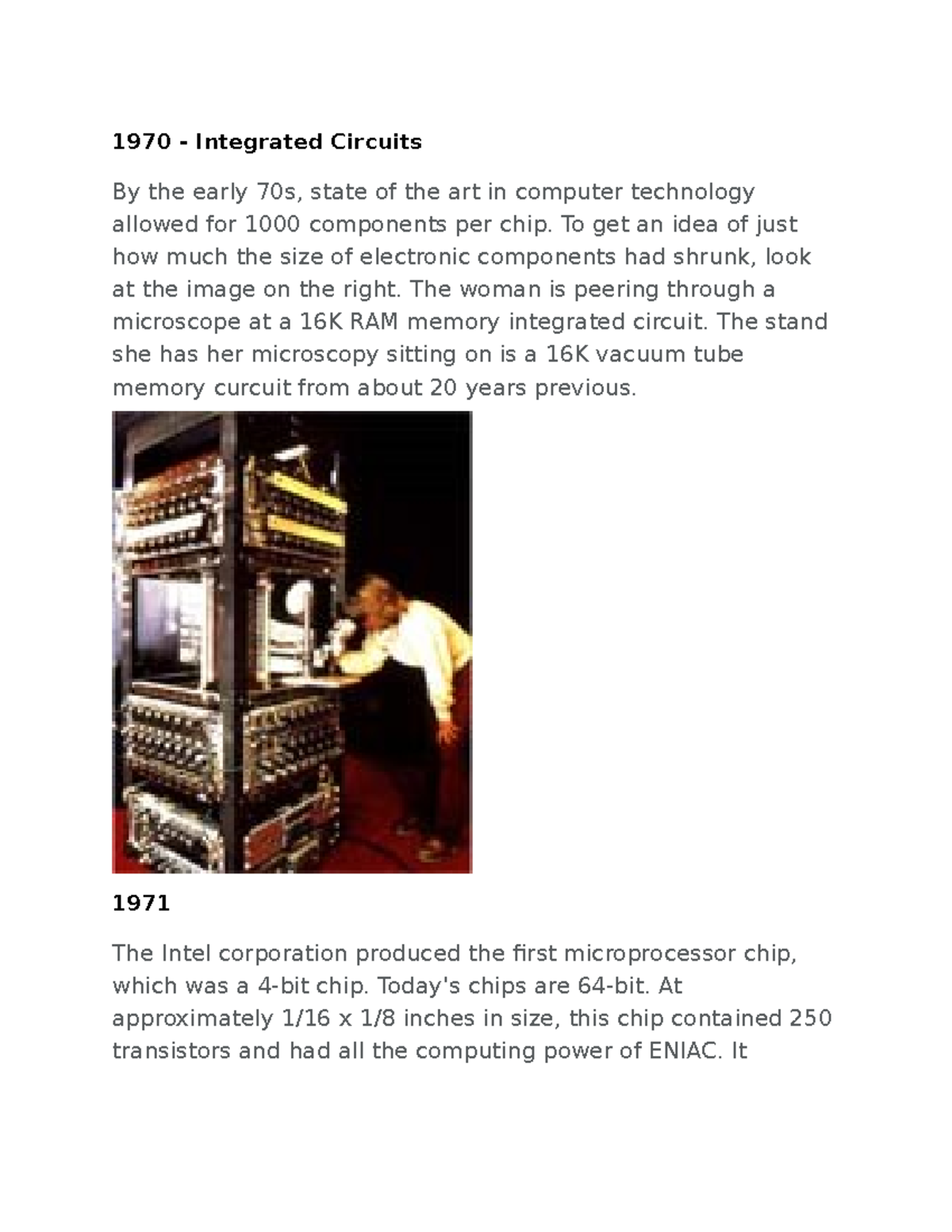 Historia computer part 5 - 1970 - Integrated Circuits By the early 70s ...