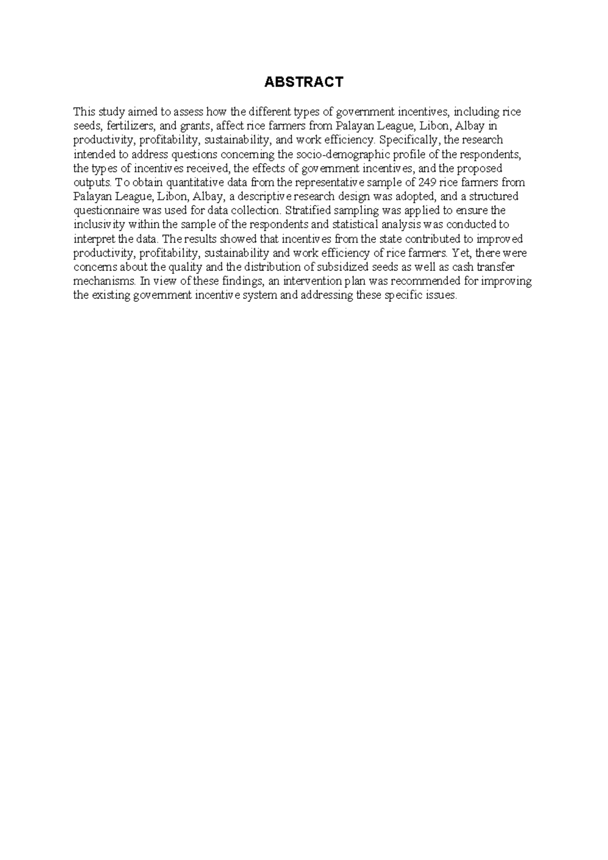 Abstract - ABSTRACT This study aimed to assess how the different types ...