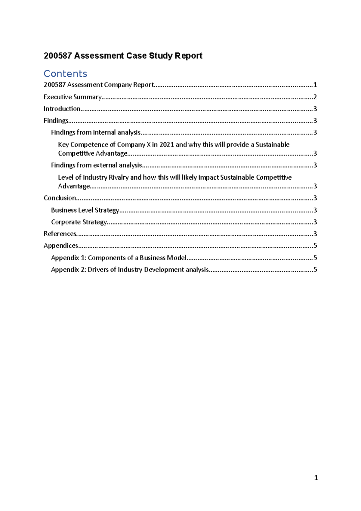 2005 87 Assessment One Case study recommended structure - 200587 ...