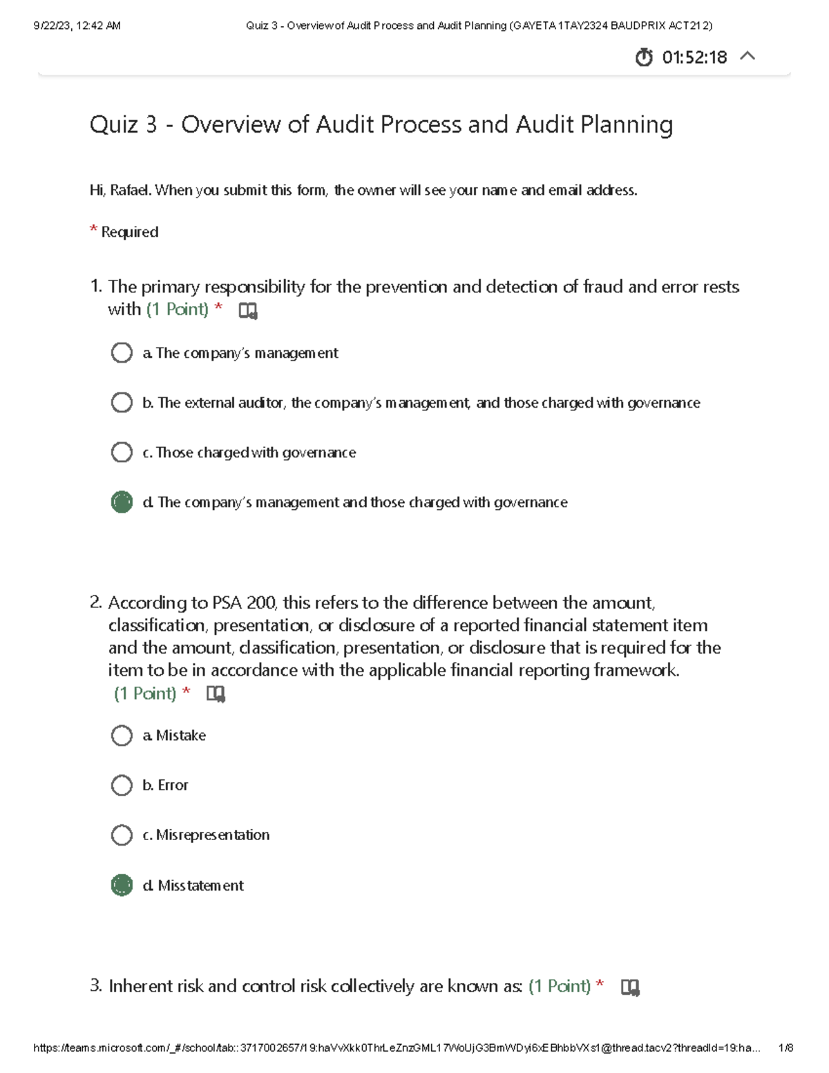 Inbound 64232507120558668 - 01:52: Quiz 3 - Overview of Audit Process ...