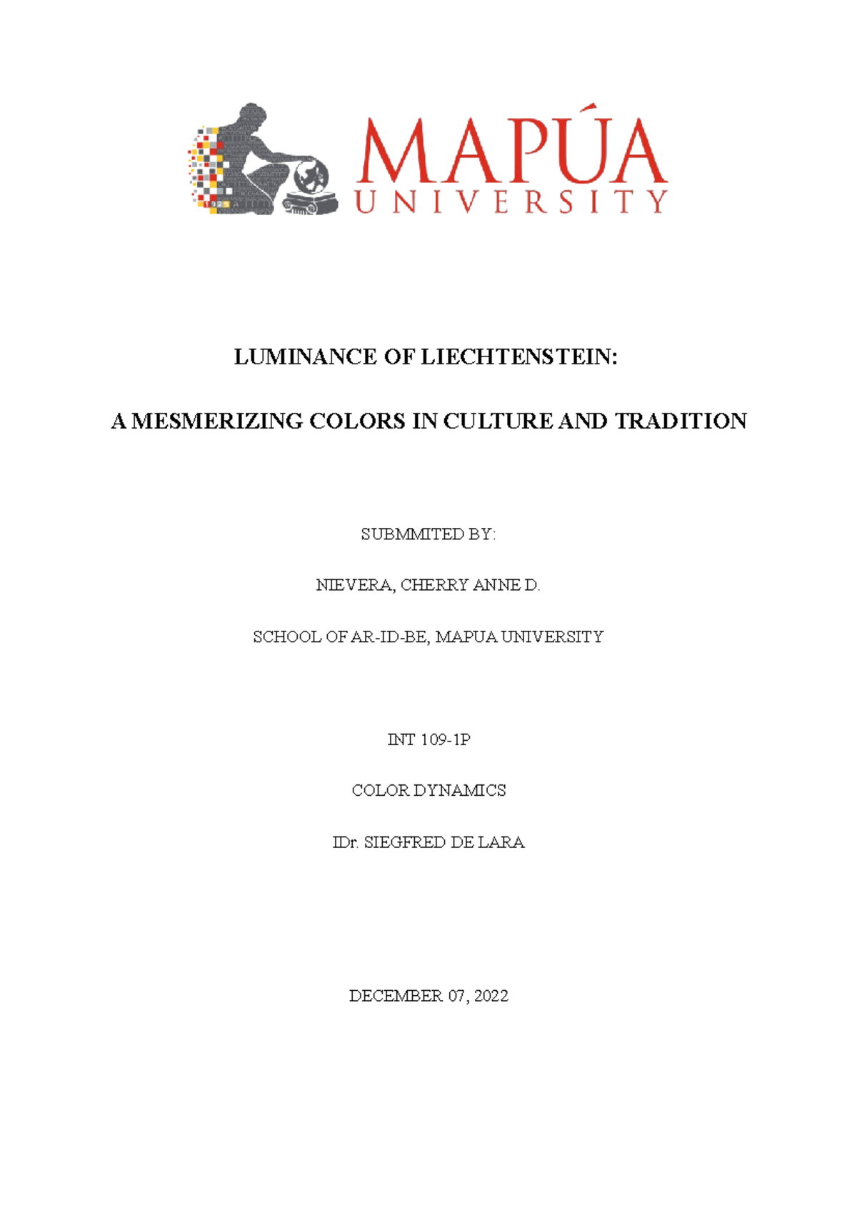 Color Dynamics Research- Draft 1 - LUMINANCE OF LIECHTENSTEIN: A ...
