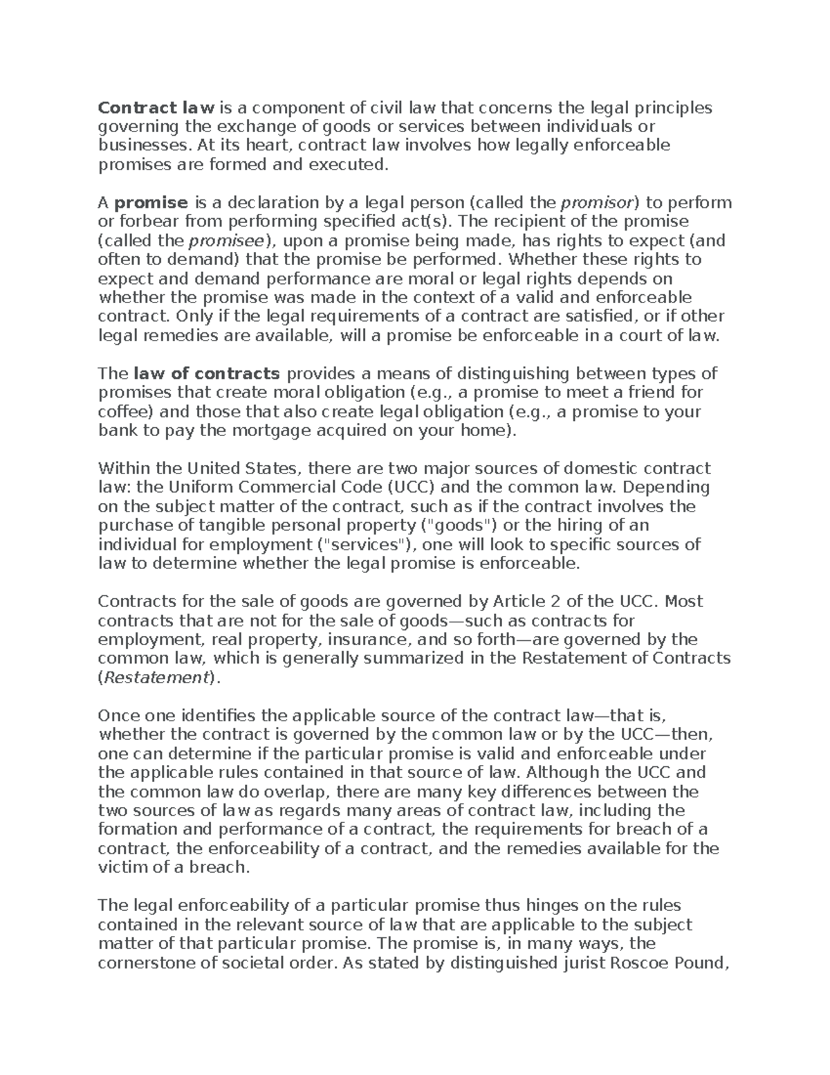 Contract formation and exexution - Contract law is a component of civil ...