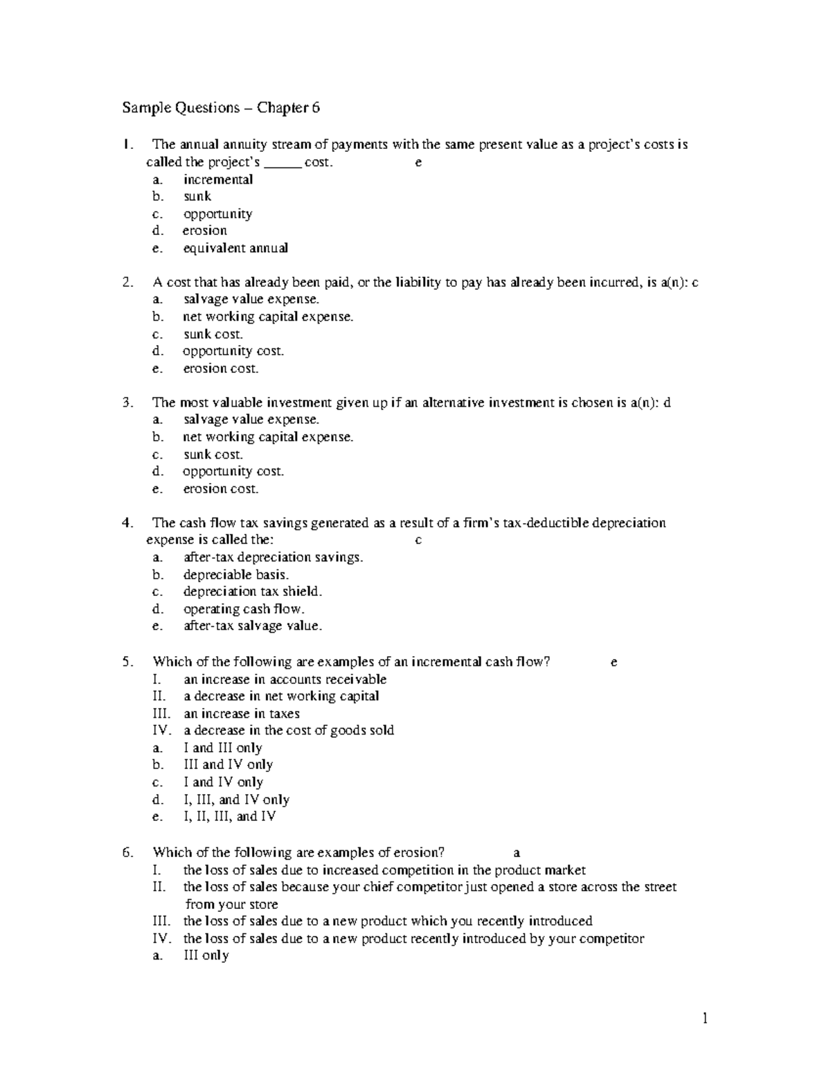 Sample Questions-chapter 6-1 - Sample Questions – Chapter 6 The annual annuity stream of ...