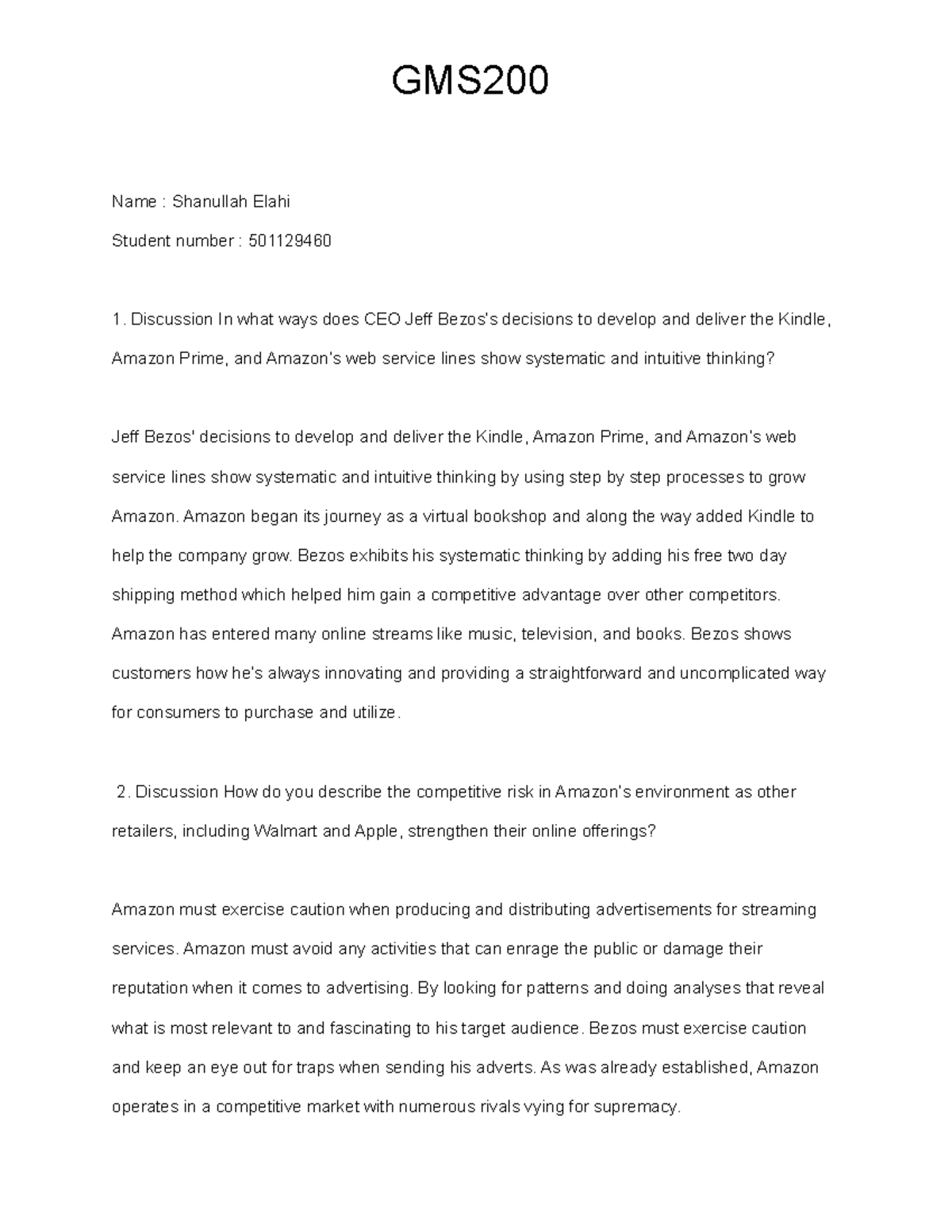 Untitled document - hwhwh - GMS Name : Shanullah Elahi Student number ...