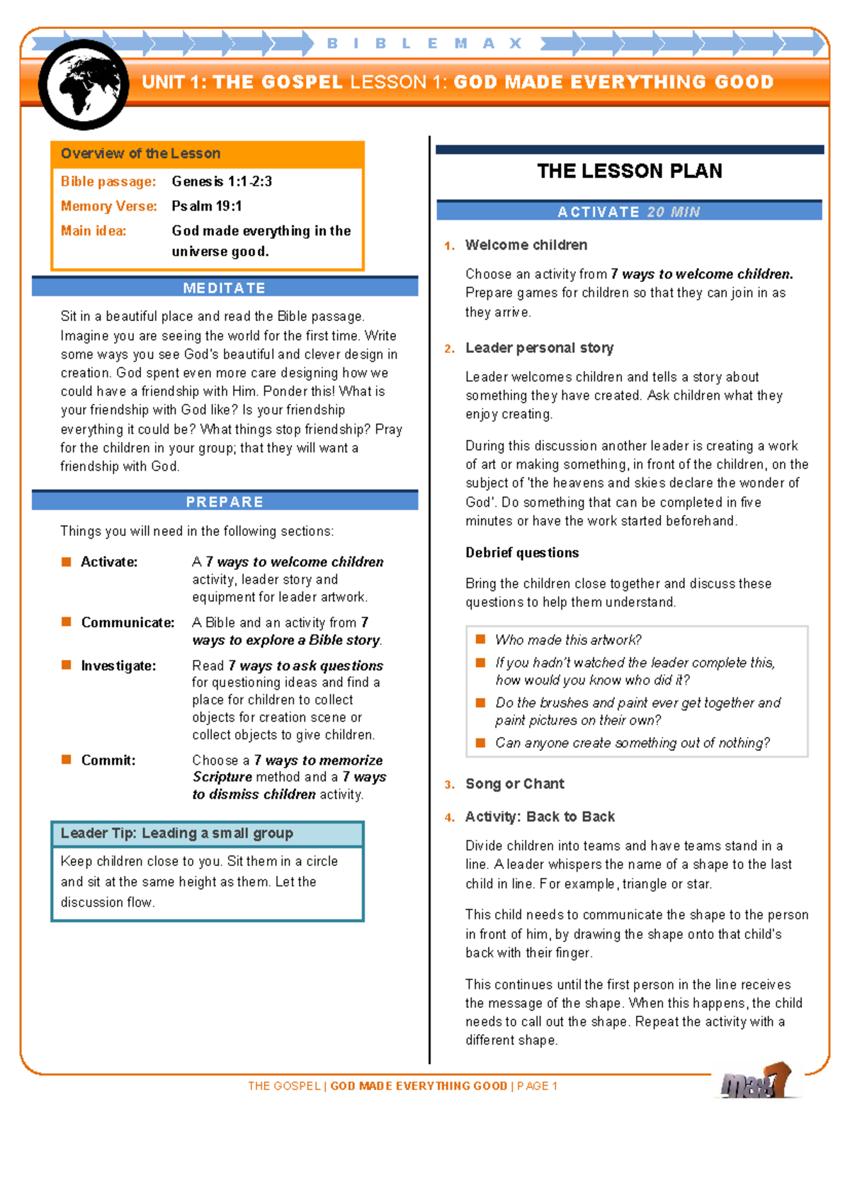 Unit 1 (The Gospel) - THE GOSPEL | GOD MADE EVERYTHING GOOD | PAGE 1 ...