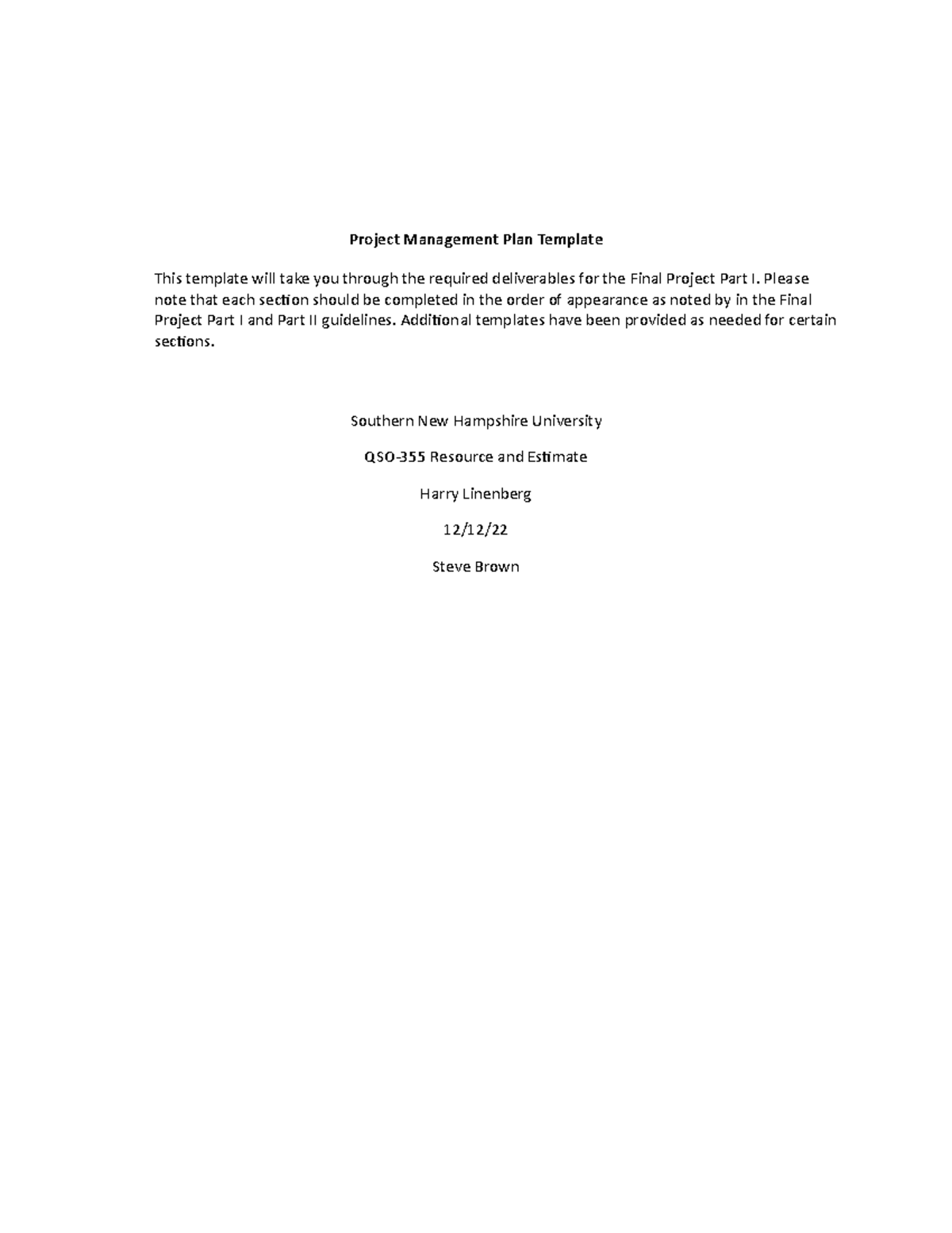 Qso355 Project Management Plan Template 1 Revised Project