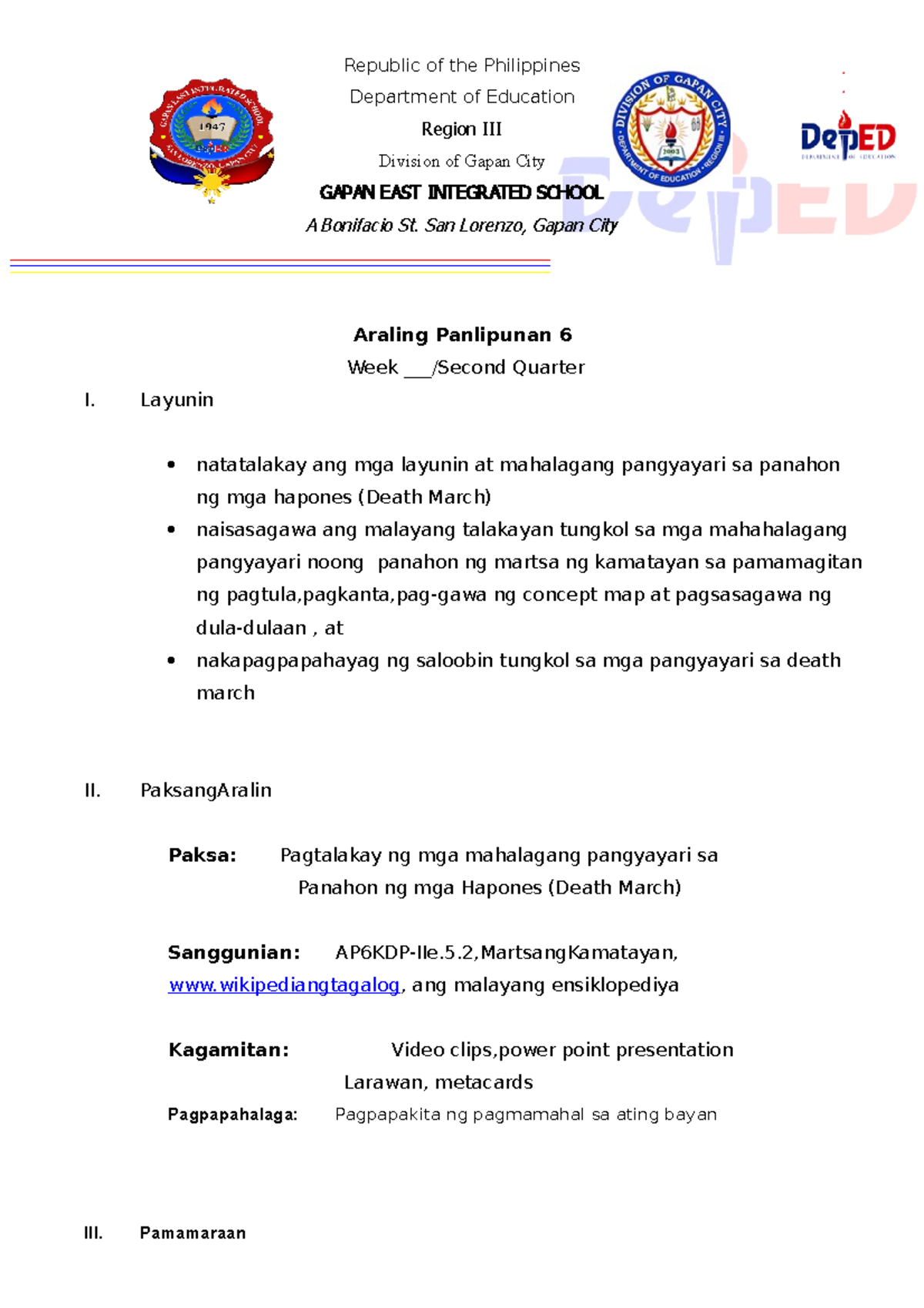 Demo-Lesson-plan - lesson plan - Republic of the Philippines Department ...