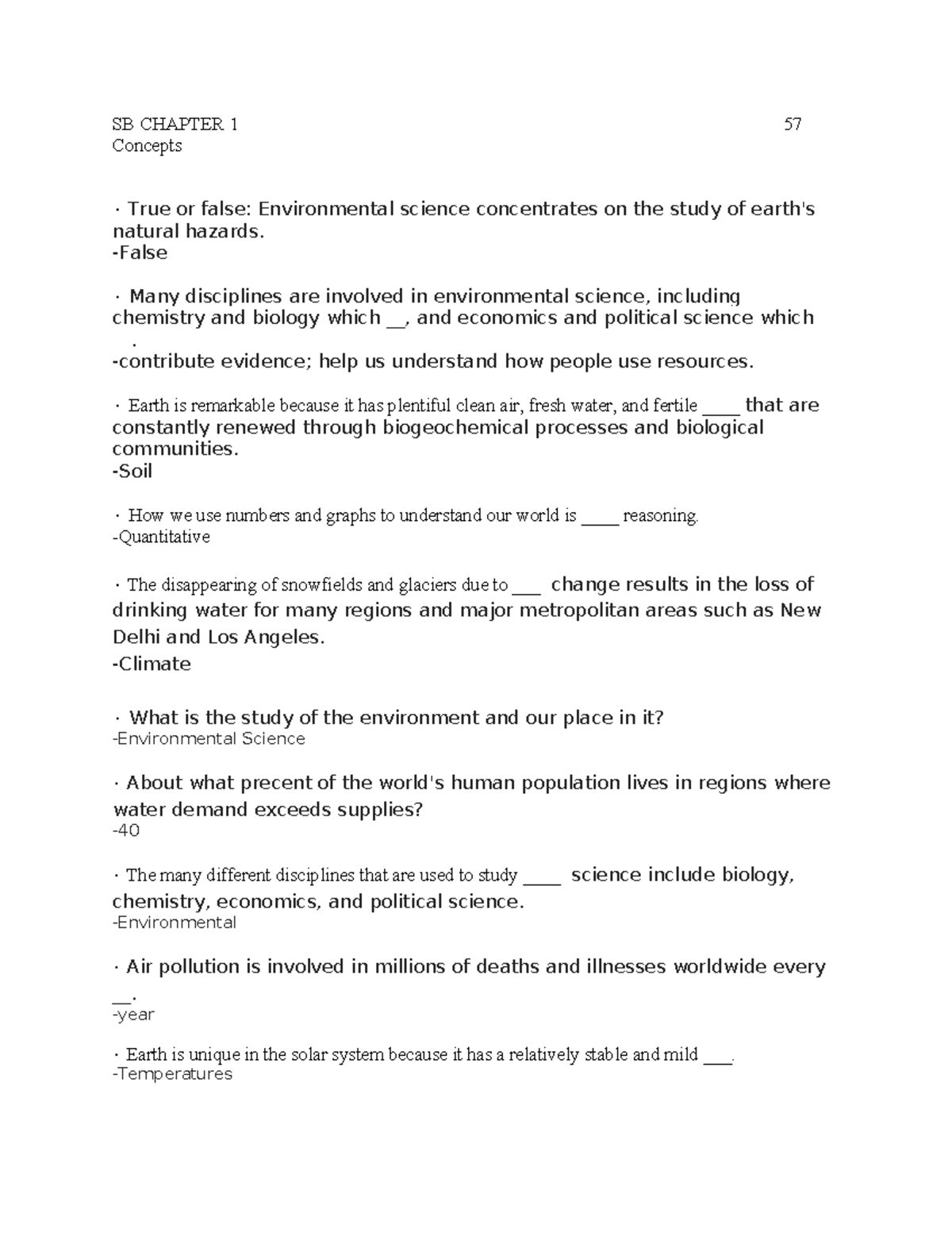 SB Ch 1 - SmartBook - SB CHAPTER 1 57 Concepts True or false ...