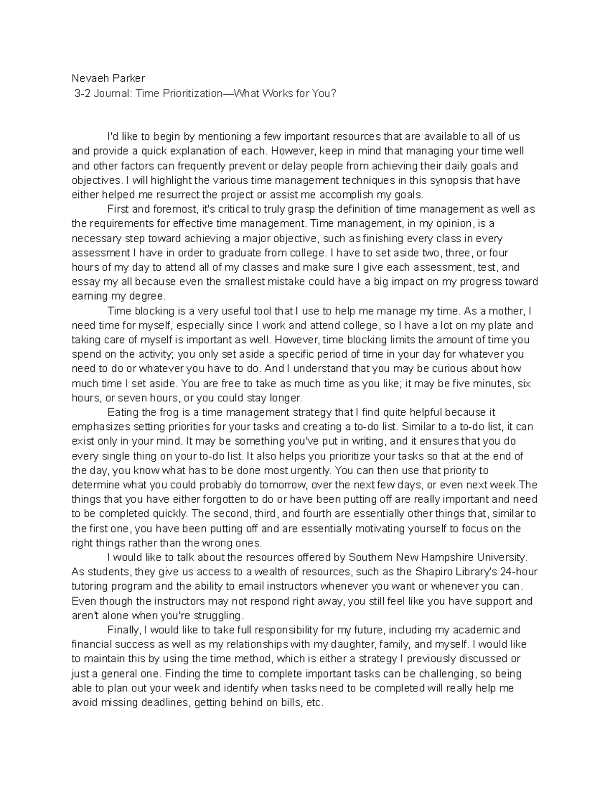 3-2 Journal Time Prioritization What Works for You ~Nevaeh Parker ...