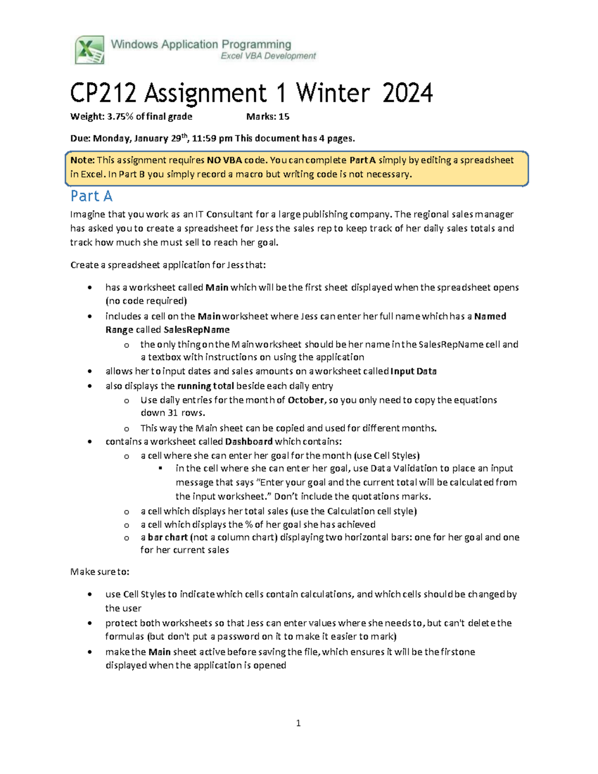 CP212 A1 W24 - First assignment - CP212 Assignment 1 Winter 2024 Weight: 3% of final grade Marks ...