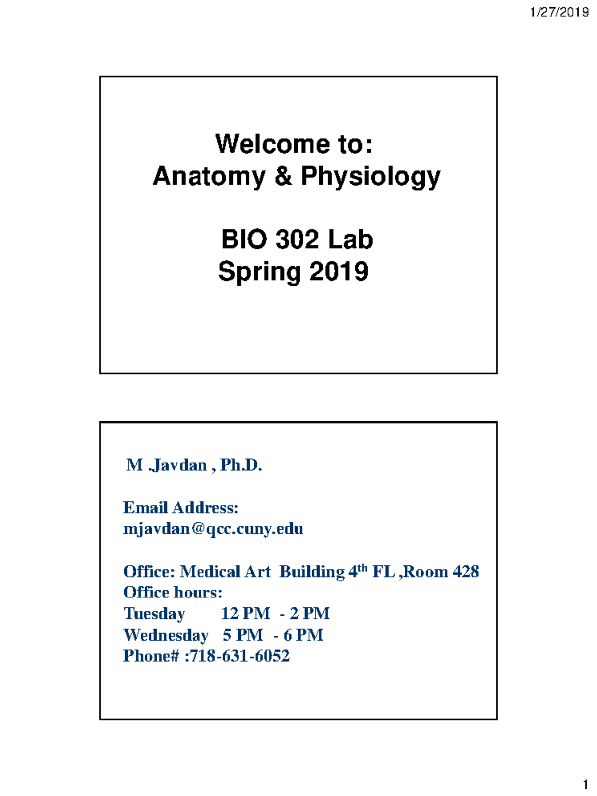Bio-302 lab C1 lecture - Welcome to: Anatomy & Physiology BIO 302 Lab ...