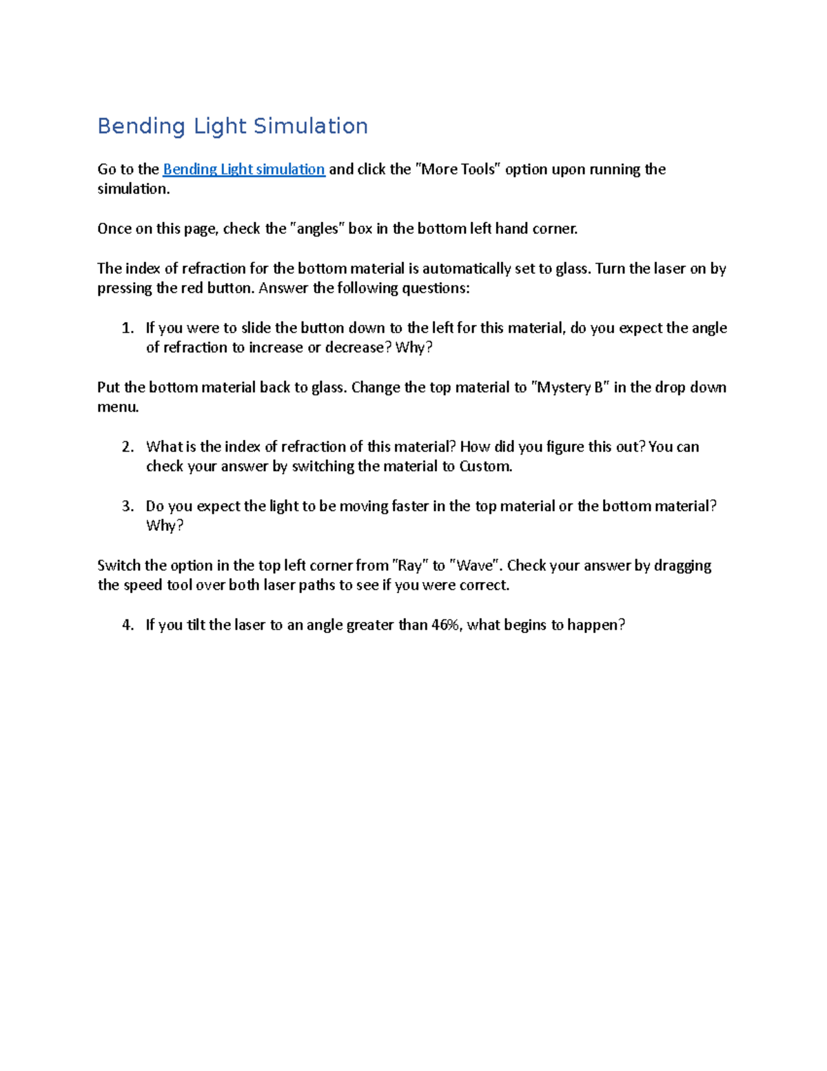 Phy2020 Bending Light Simulation - Bending Light Simulation Go to the ...