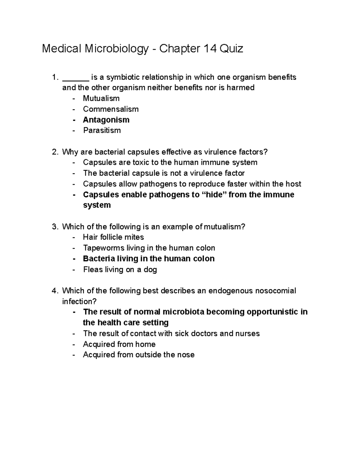 Med. Microbio Chapter 14 Quiz - Medical Microbiology - Chapter 14 Quiz ...