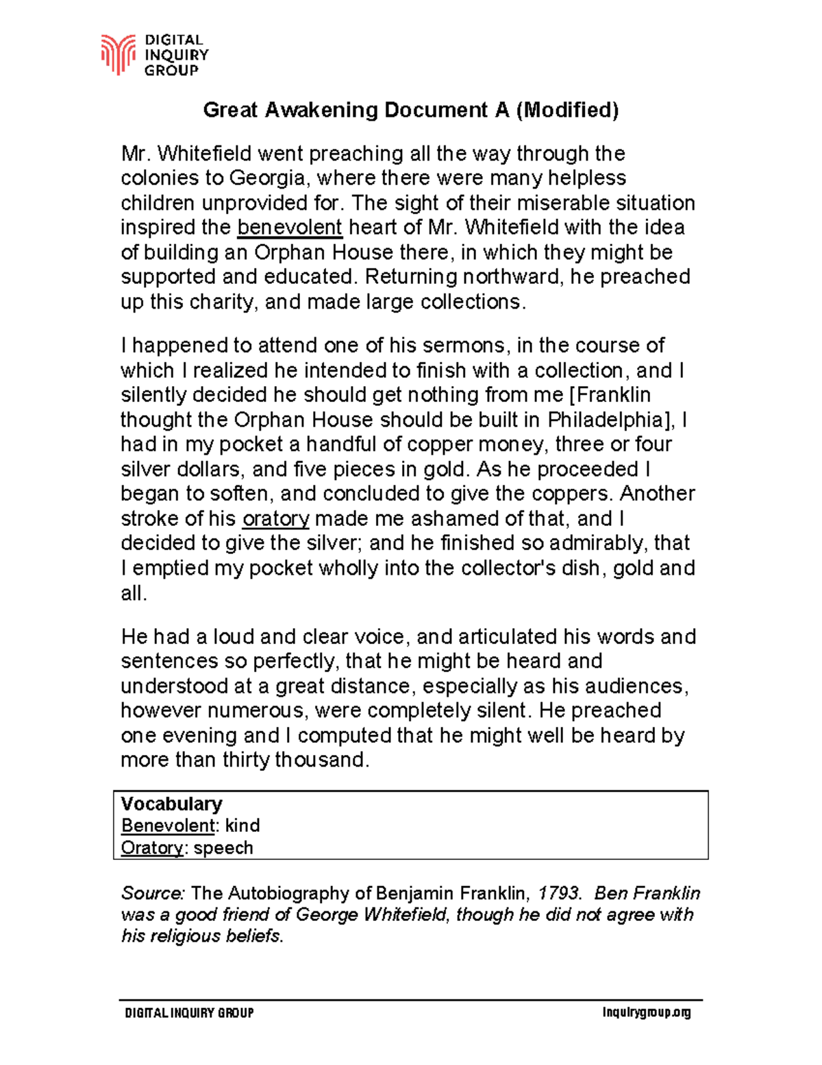 Great Awakening Student Materials - Great Awakening Document A ...
