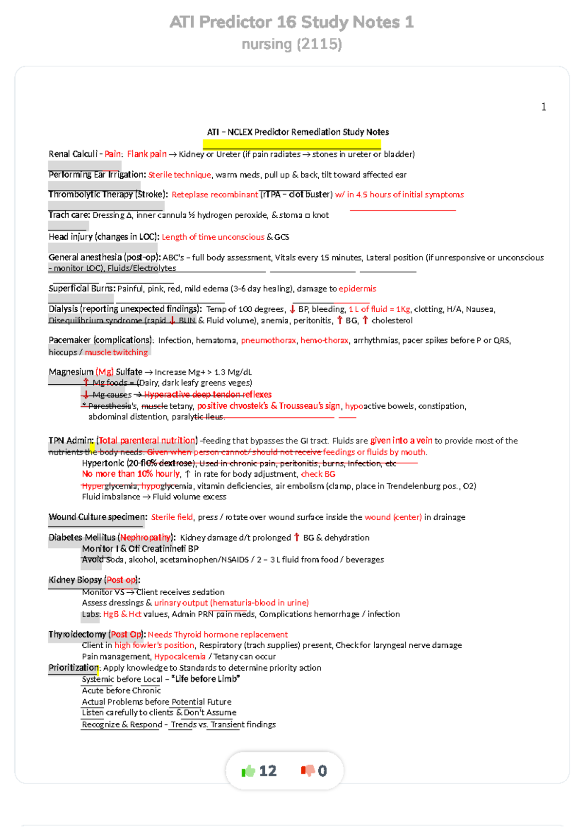 Ati predictor 16 study notes 1 - ATI Predictor 16 Study Notes 1 nursing ...