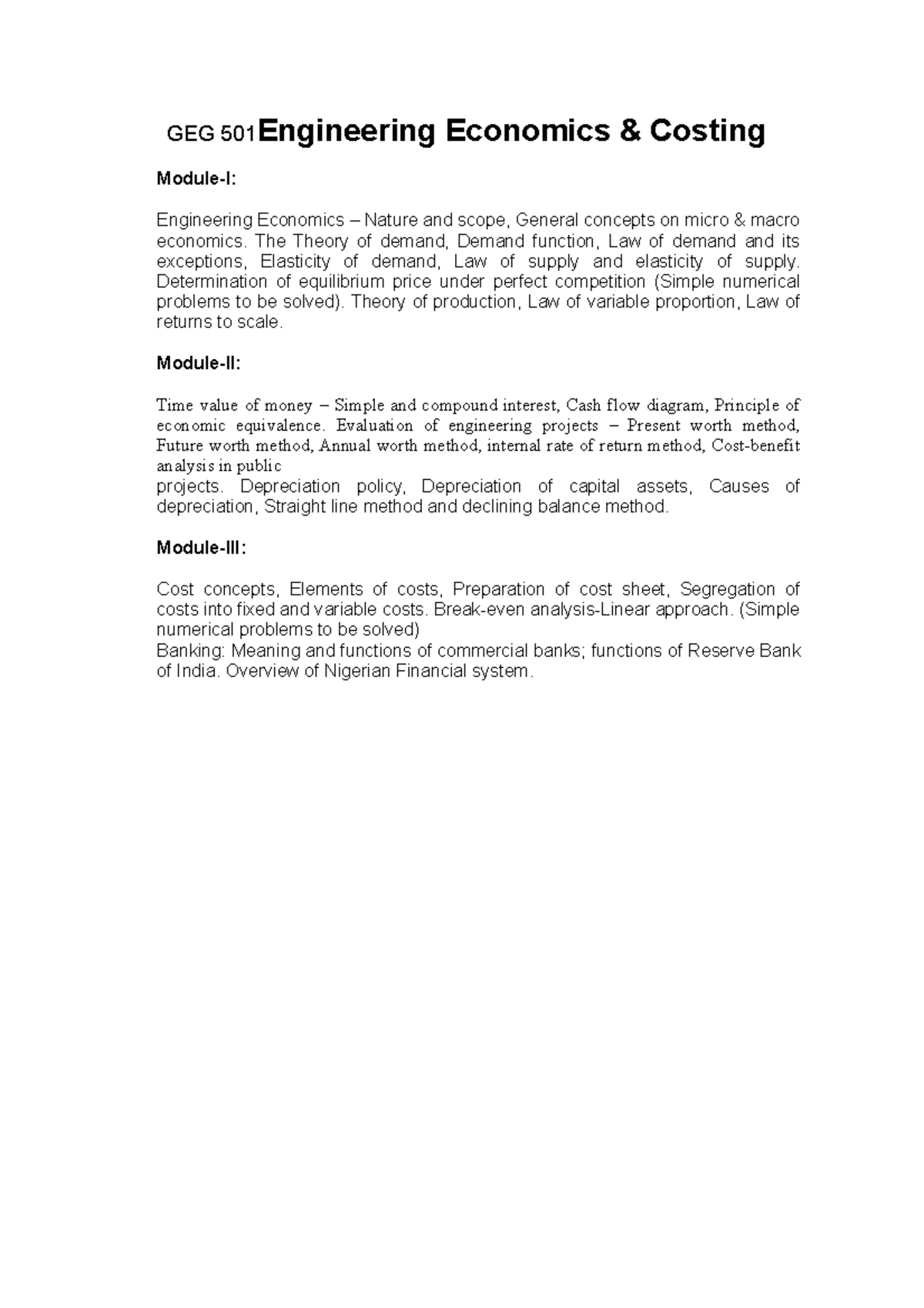 GEG 501 Engineering Economics mod 1 & 2 2018 - GEG 501Engineering ...