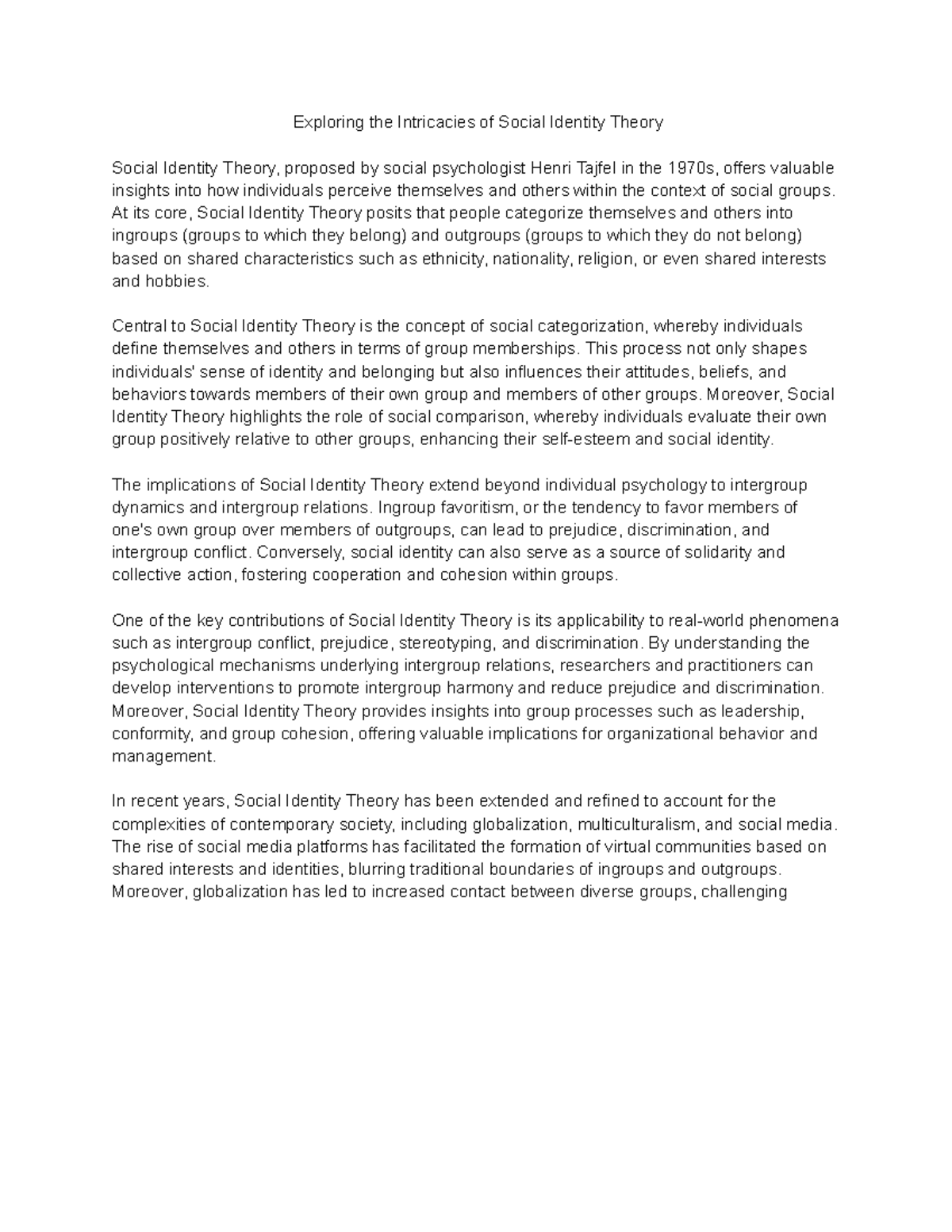 Exploring the Intricacies of Social Identity Theory - At its core ...