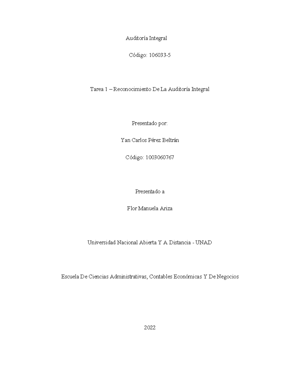 Auditoría Integral - Yan perez - Auditoría Integral Código: 106033 ...